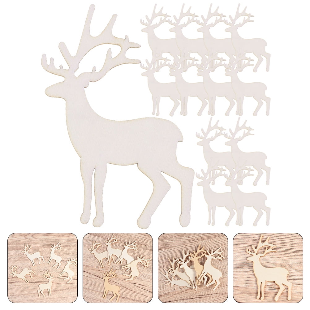 PartyKindom 25Pcs Deer Wood Cut Out DIY Craft Product Beige for Festive ...