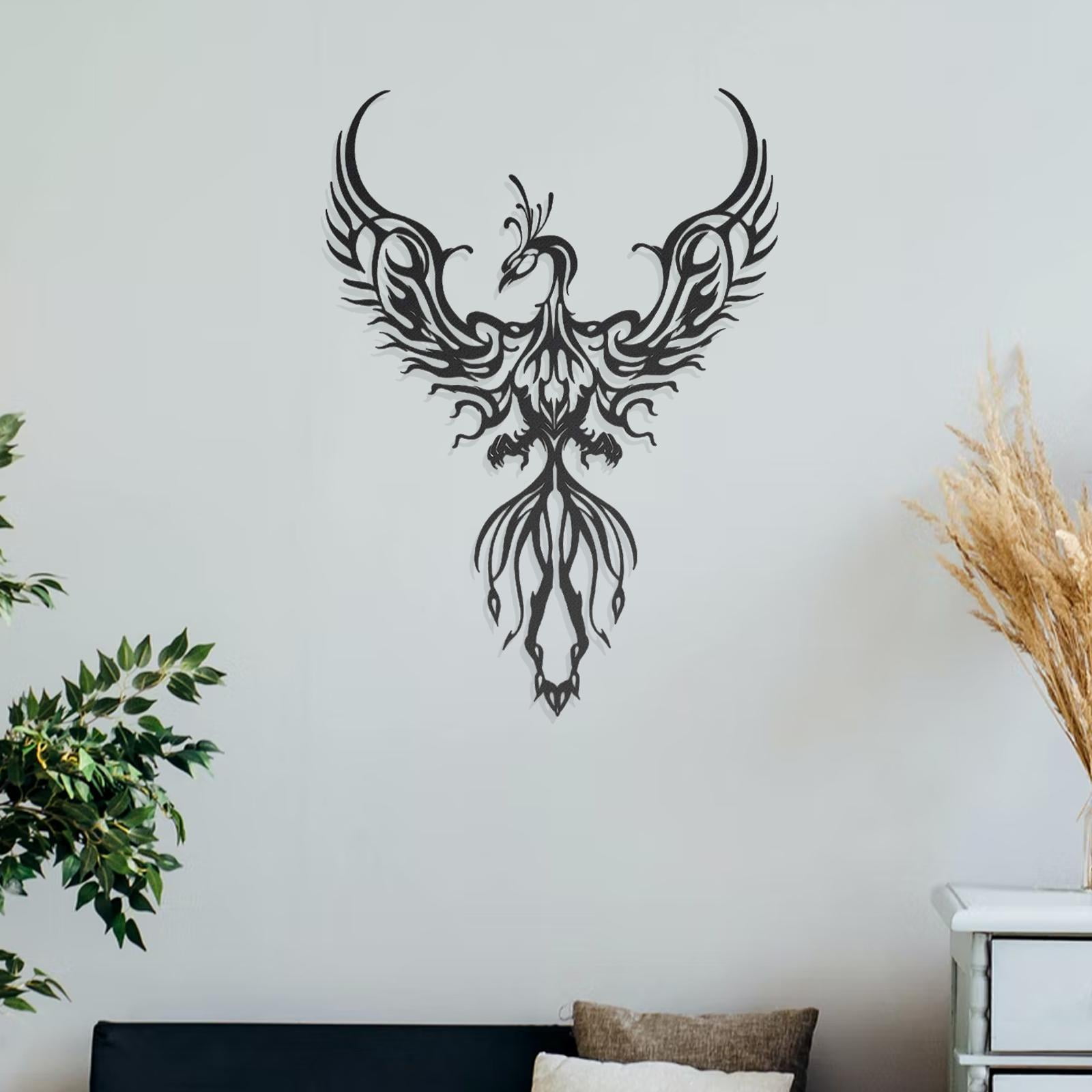Creative Wrought Iron Phoenix Wall Art Decor Figurine Black Phoenix ...