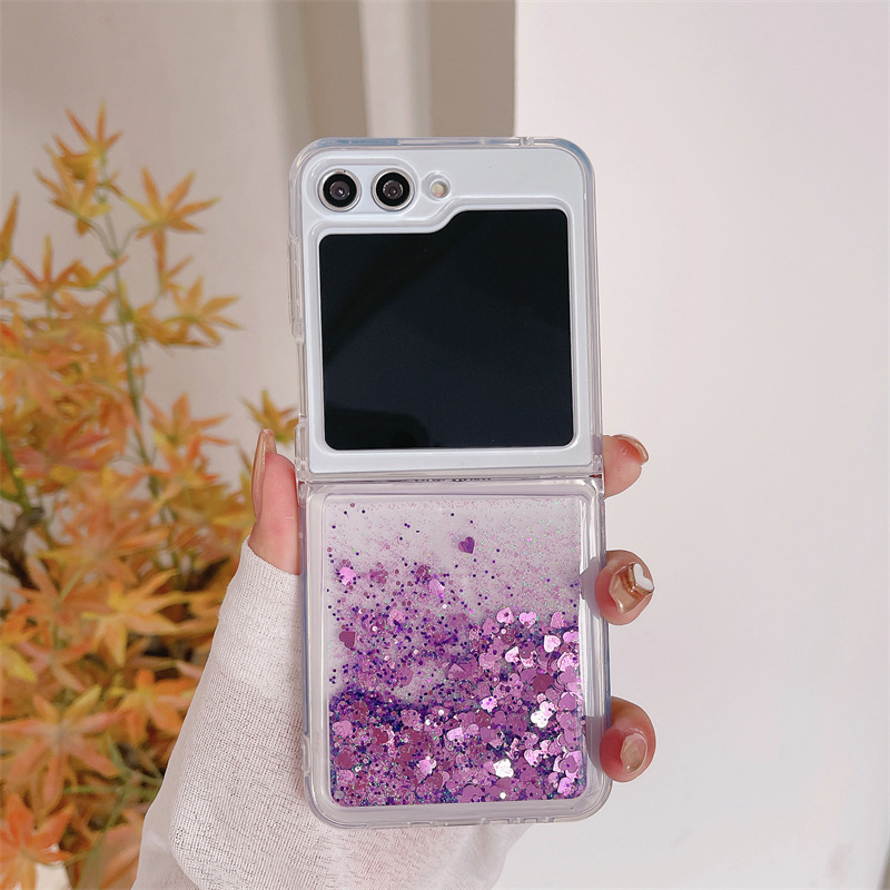 Creative and Cute Transparent Quicksand Glitter Galaxy Z Flip5 Folding ...