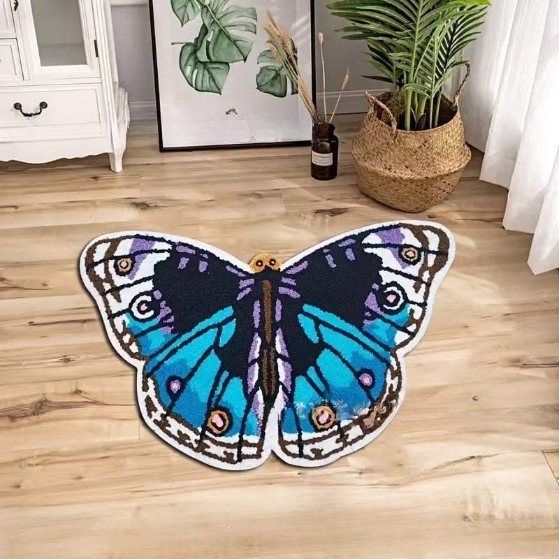 Creative butterfly carpet non-slip mat bathroom bedroom non-slip mirror ...