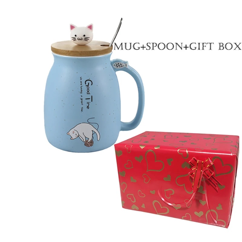 Creative color cat heat-resistant Mug cartoon with lid 450ml cup kitten ...