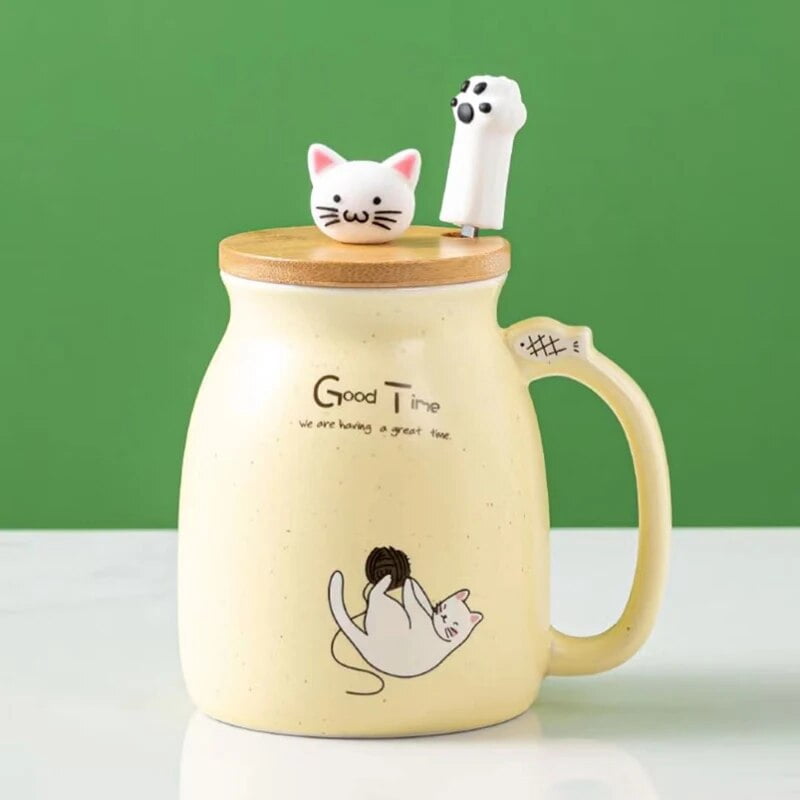 Creative color cat heat-resistant Mug cartoon with lid 450ml cup kitten ...