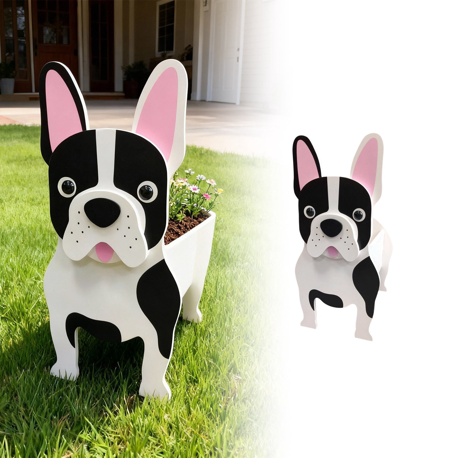 Creative dog flower pot, black and white bulldog/ Dog Planter Cute ...