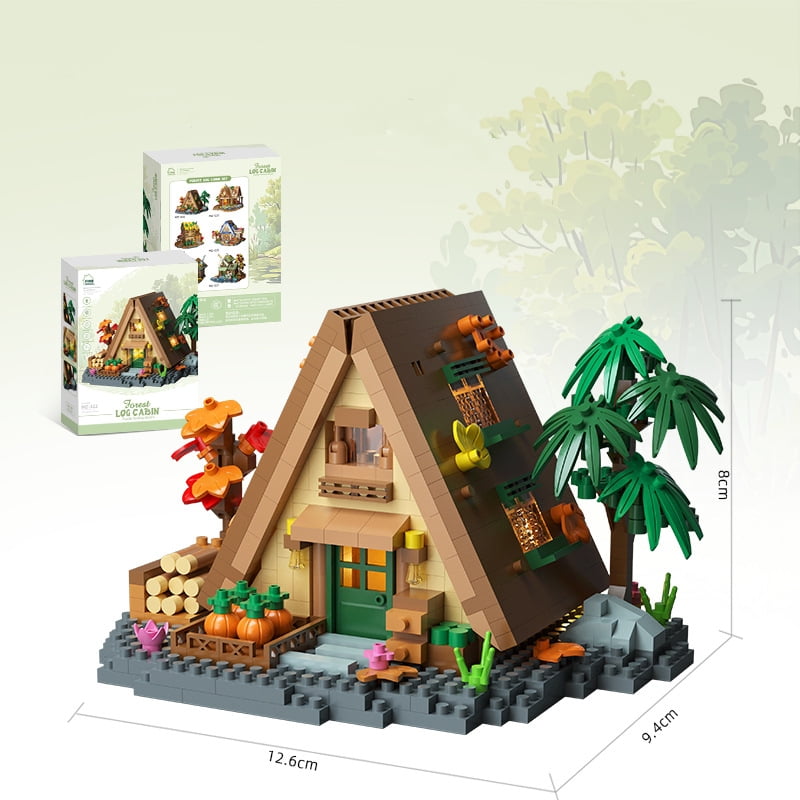 Creative street view building model building blocks forest tree house ...