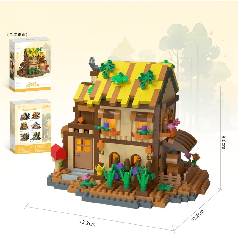 Creative street view building model building blocks forest tree house ...