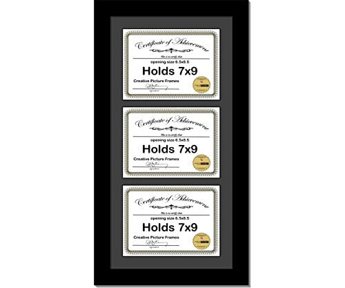 CreativePF [10x24bk-b] Black Vertical 7x9 Triple Diploma Frame with 3 ...