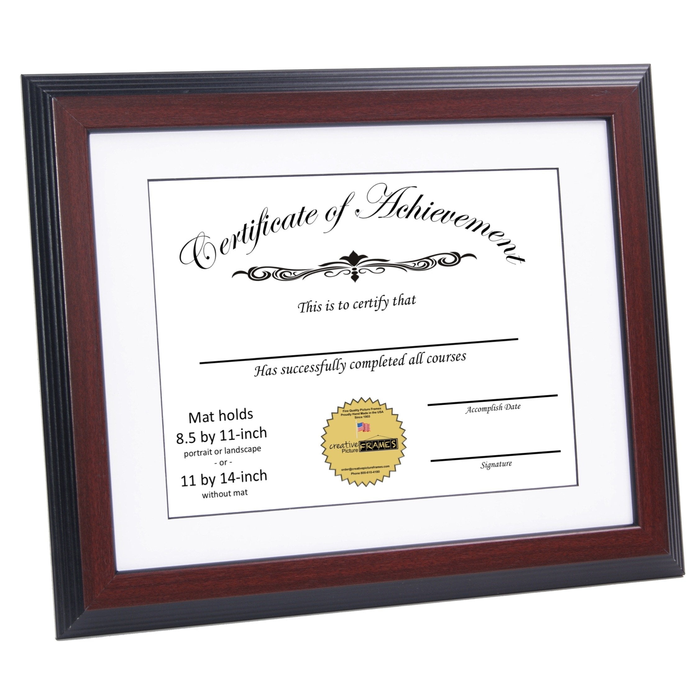 CreativePF [11x14mh-w] Mahogany Document Frame Display 8.5 by 11-inch with Mat or 11 by 14-inch ...