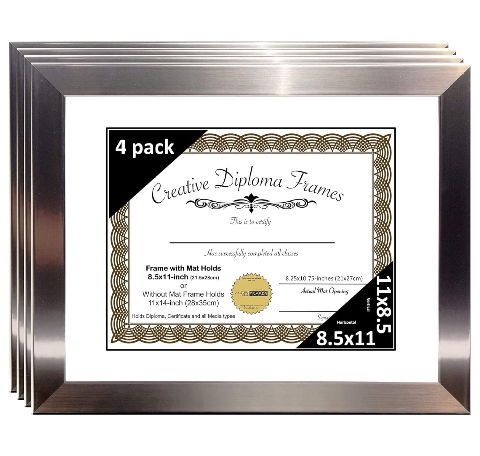 CreativePF [11x14ss] Stainless Steel Finish Diploma Frame with 11x14 ...