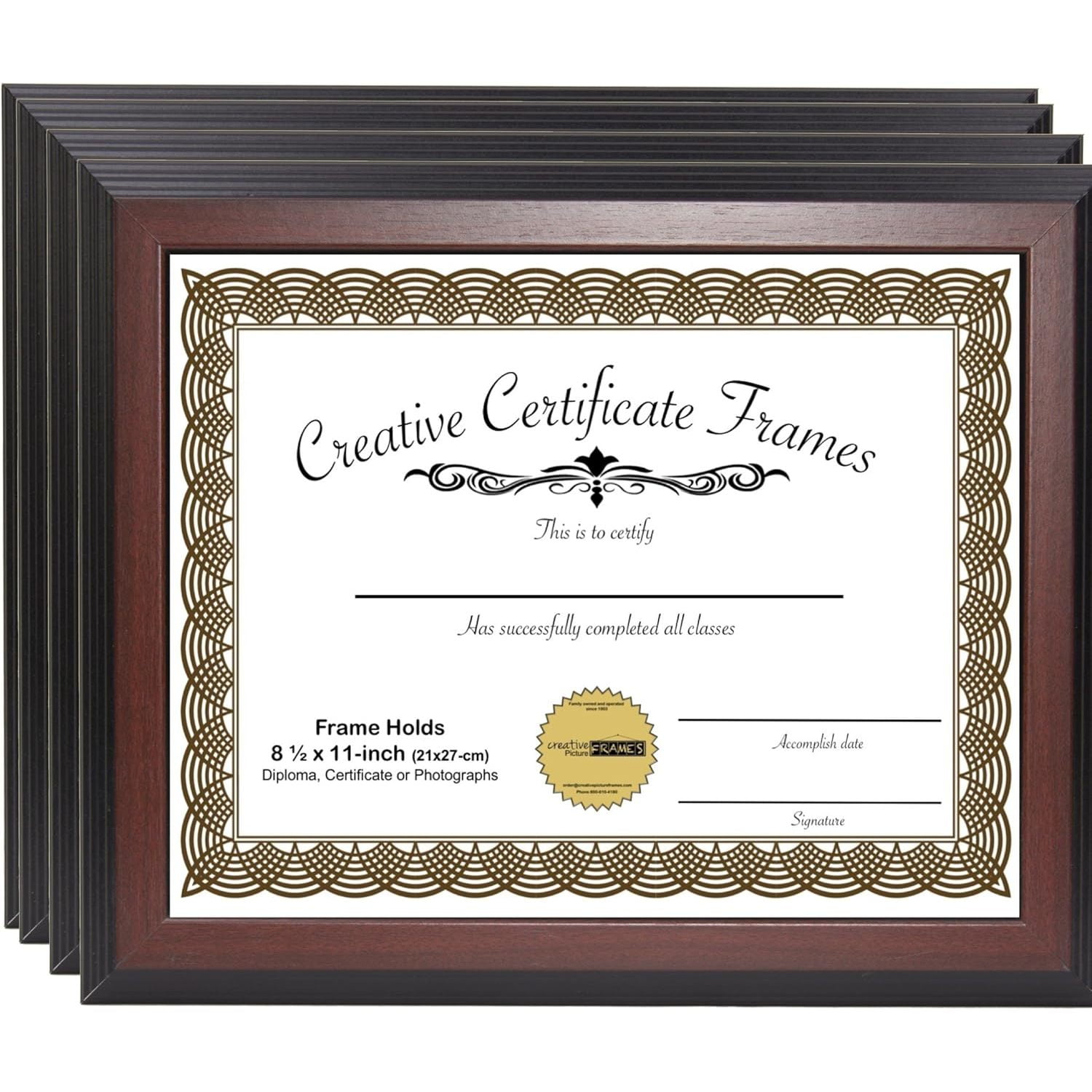 CreativePF [ZTQP-8.5x11mh] Mahogany Document Frame Displays 8.5 by 11 ...