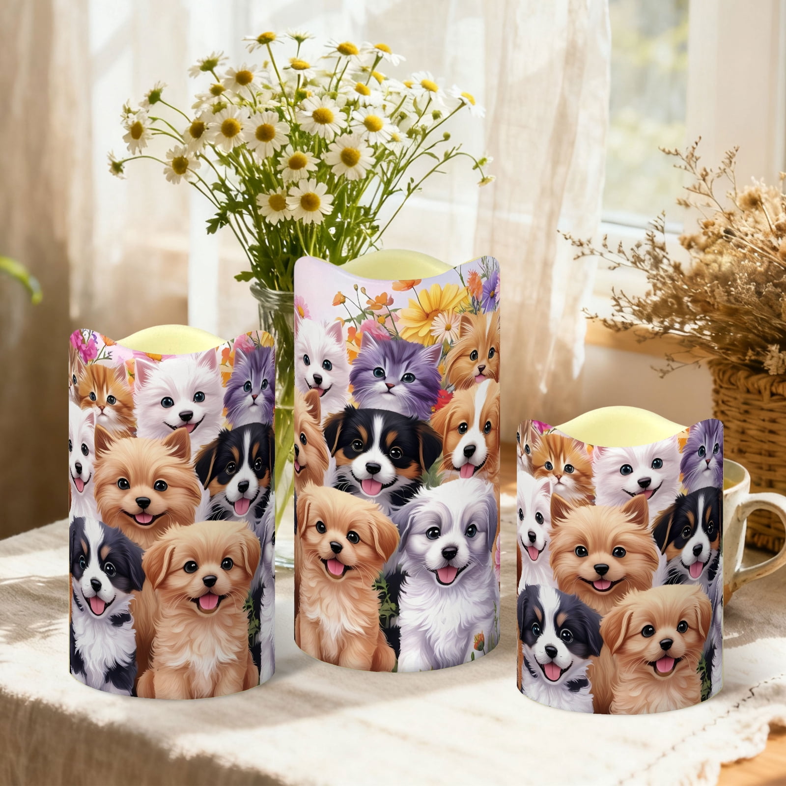 Creativity Printed Flameless Candles with Remote Control, Wave Top ...