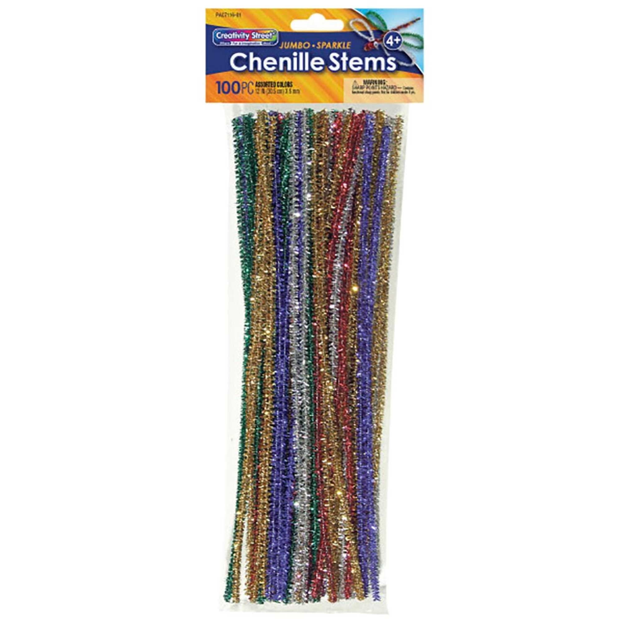 Creativity Street Jumbo Chenille Stems, 1/4 x 12 Inches, Assorted Sparkle Color, Set of 100 ...