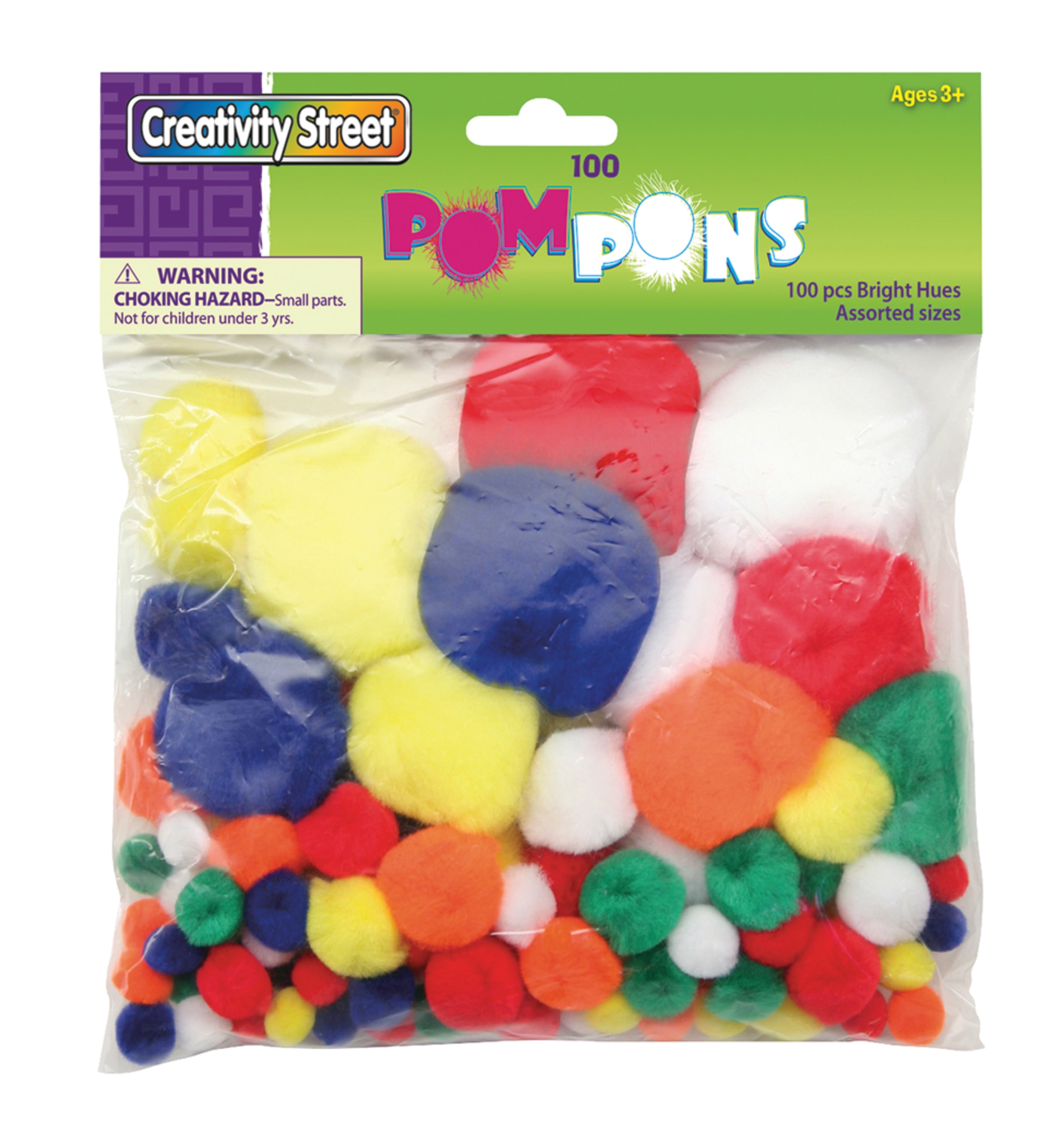 Creativity Street Pom Pons, Assorted Sizes, Bright Hues, 100/Pkg ...