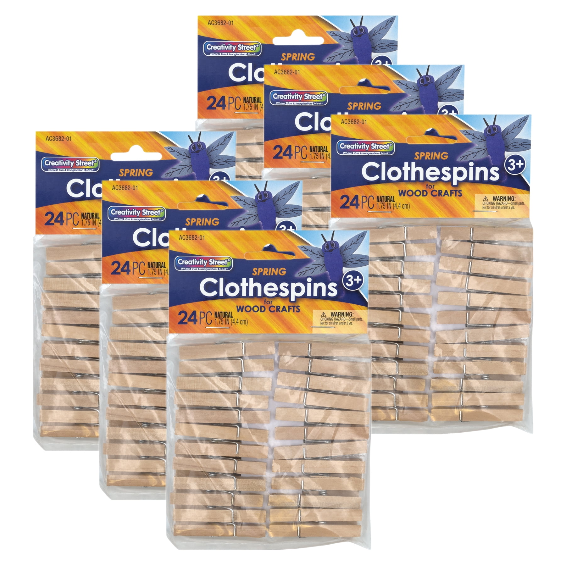 Creativity Street Spring Clothespins, Natural, 1.75", 24 Per Pack, 6 ...
