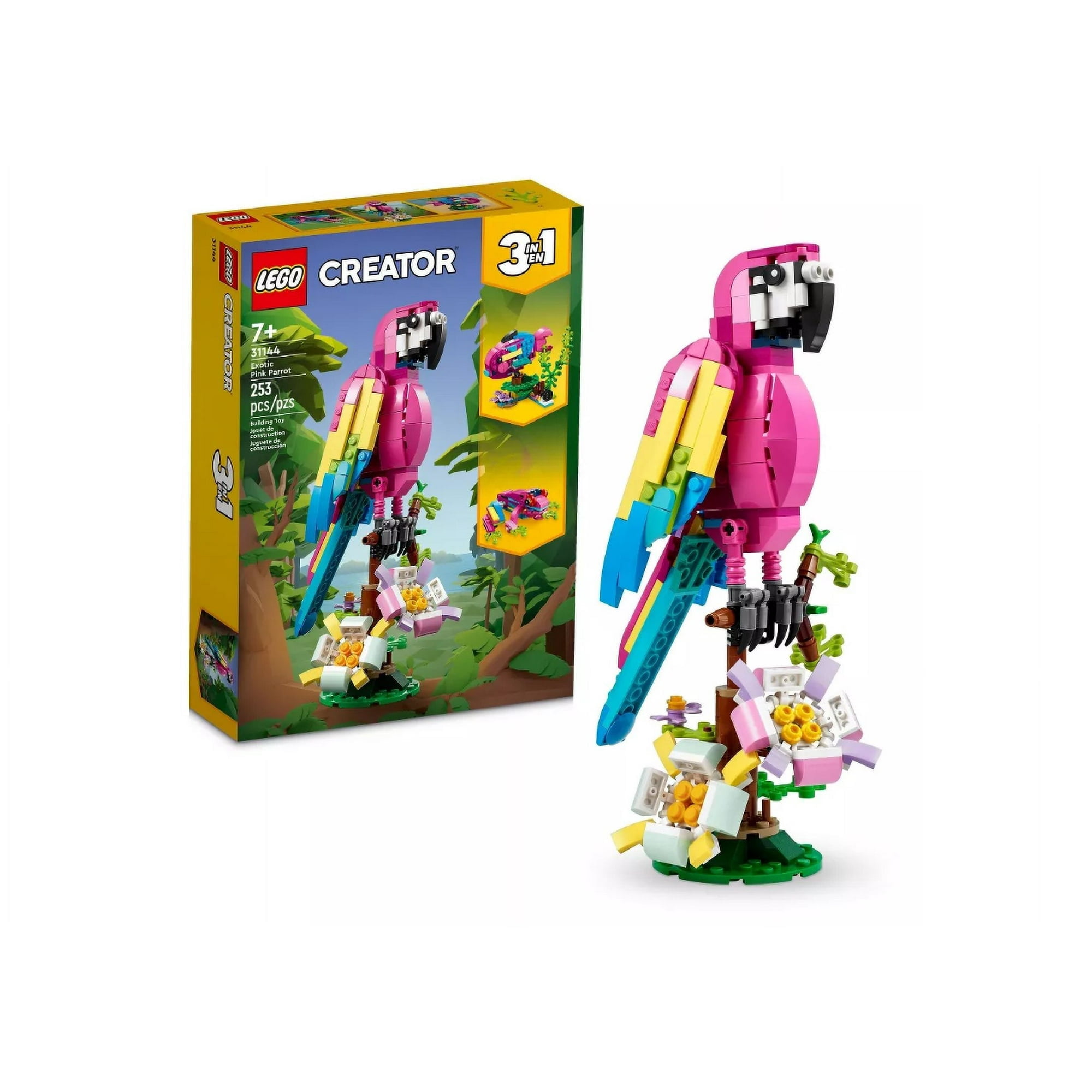 Creator 3-in-1 Exotic Pink Parrot Building Set (31144) Build Parrot ...