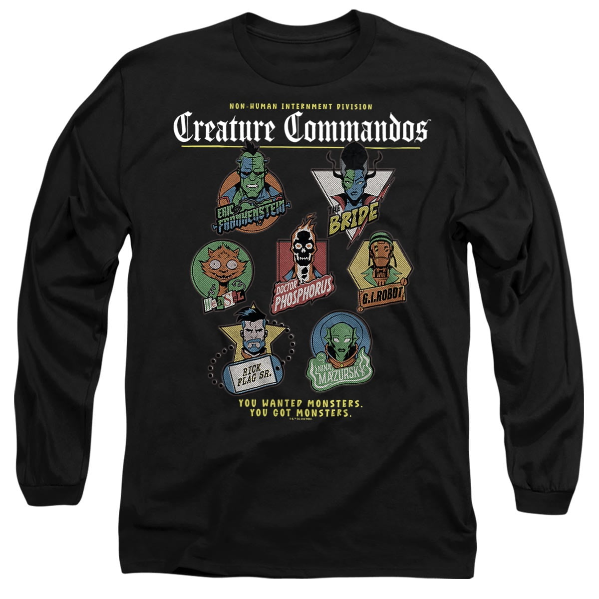 Creature Commandos Badges Unisex Adult Long-Sleeve T Shirt, Black, X ...