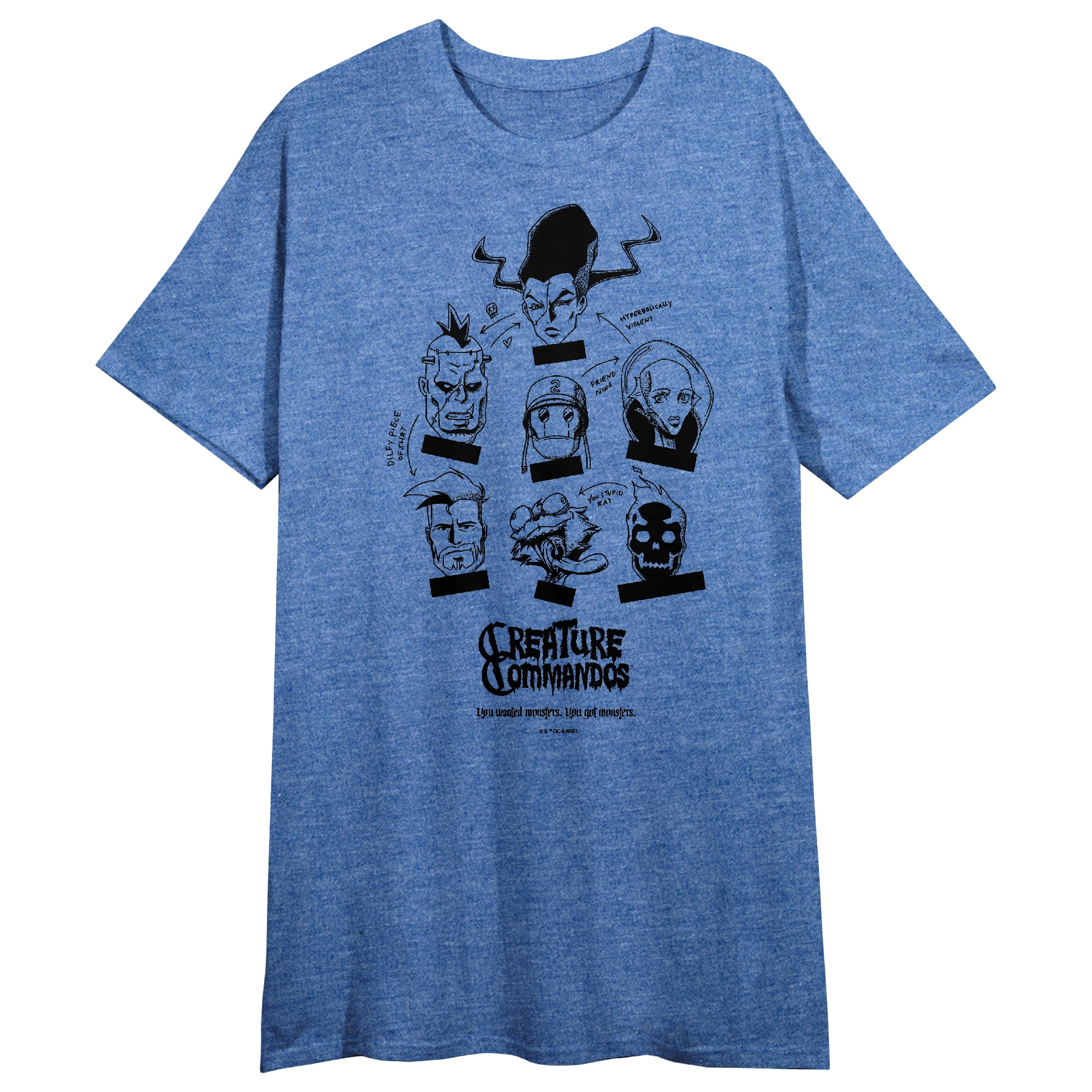 Creature Commandos Character Head Outlines Women's Blue Heather Crew ...
