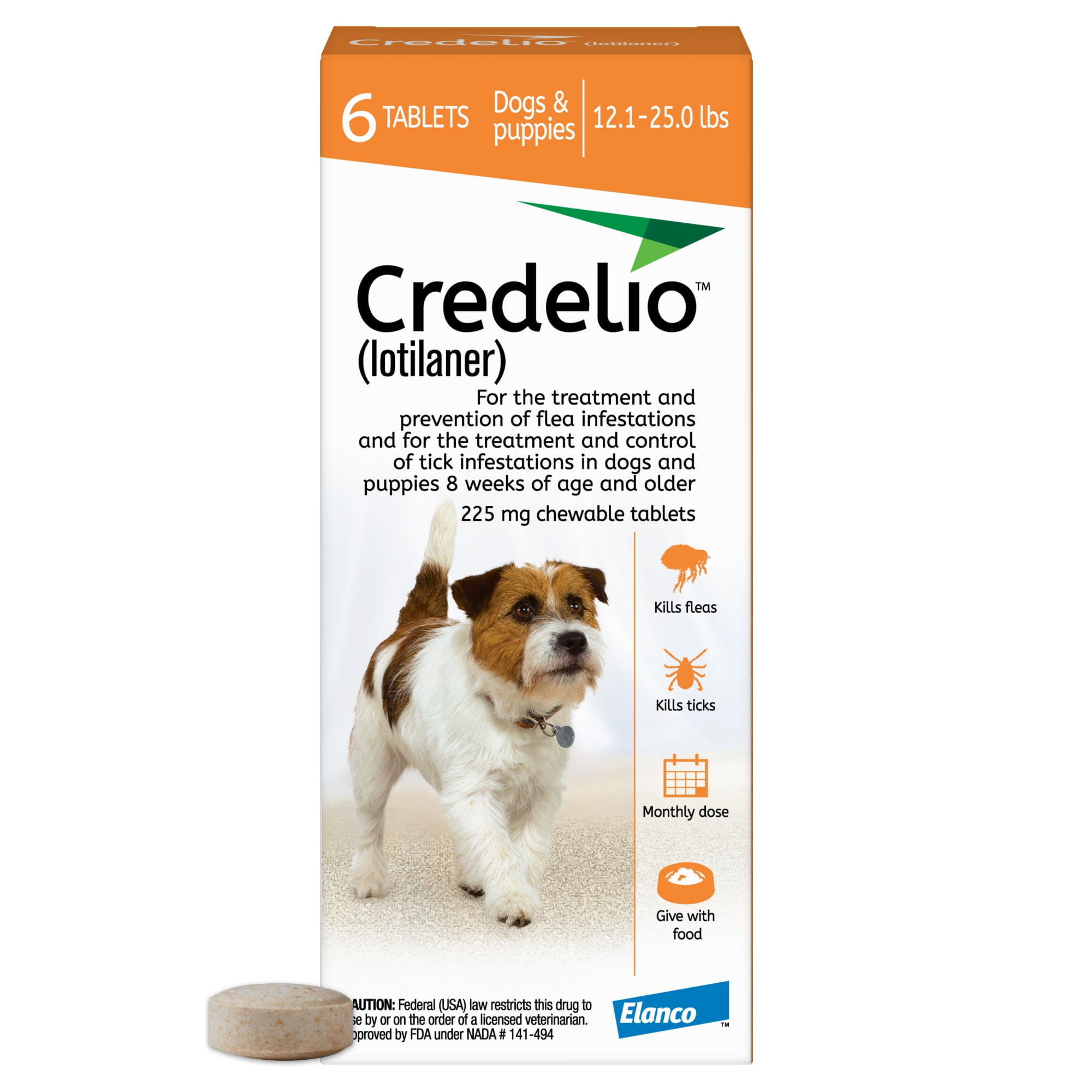 Credelio Chewable Tablet for Dogs- 12.1-25 lbs, (Orange Box) - Walmart.com
