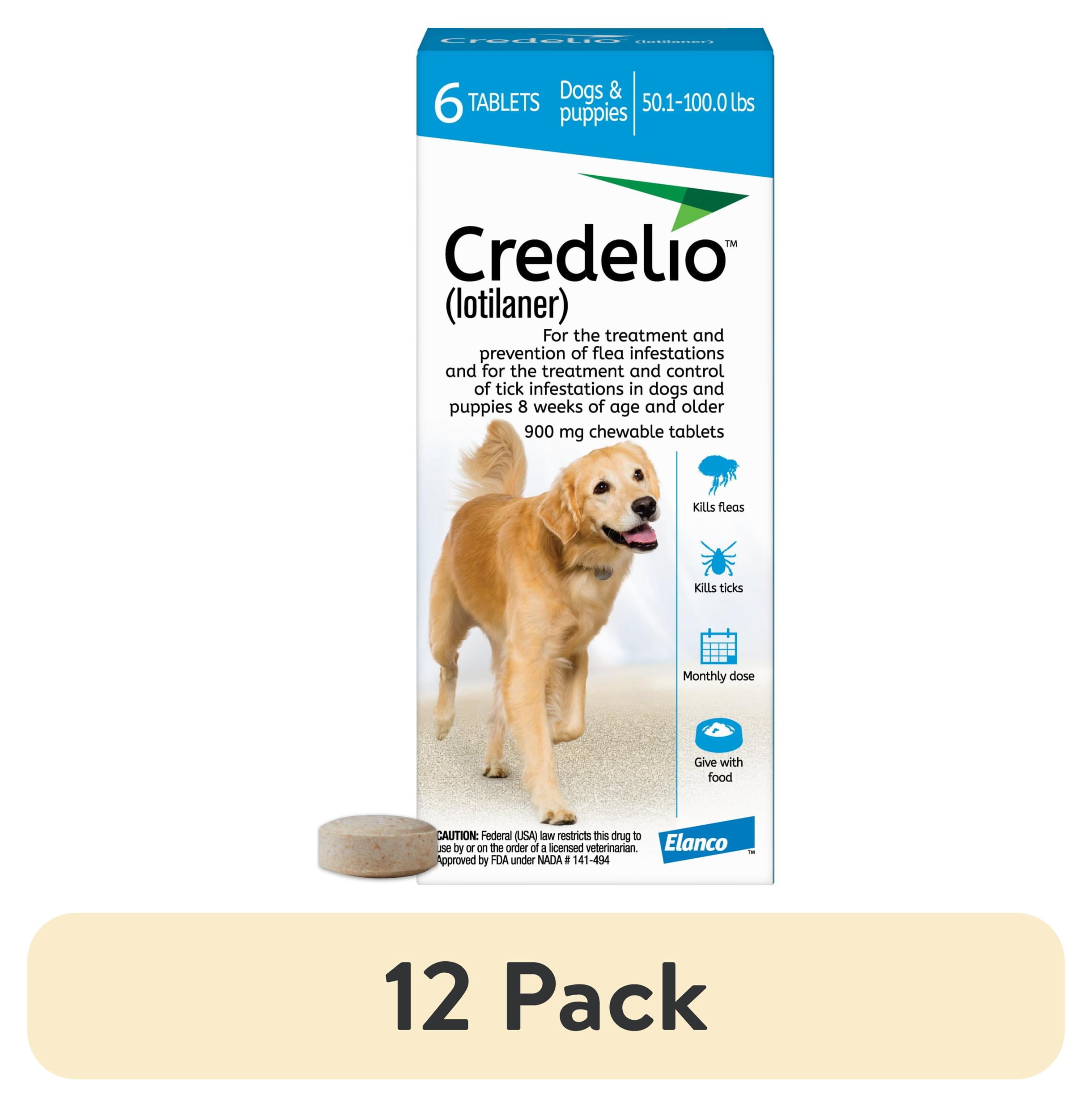 (12 pack) Credelio Chewable Tablet for Dogs- 50.1-100 lbs, (Blue Box ...