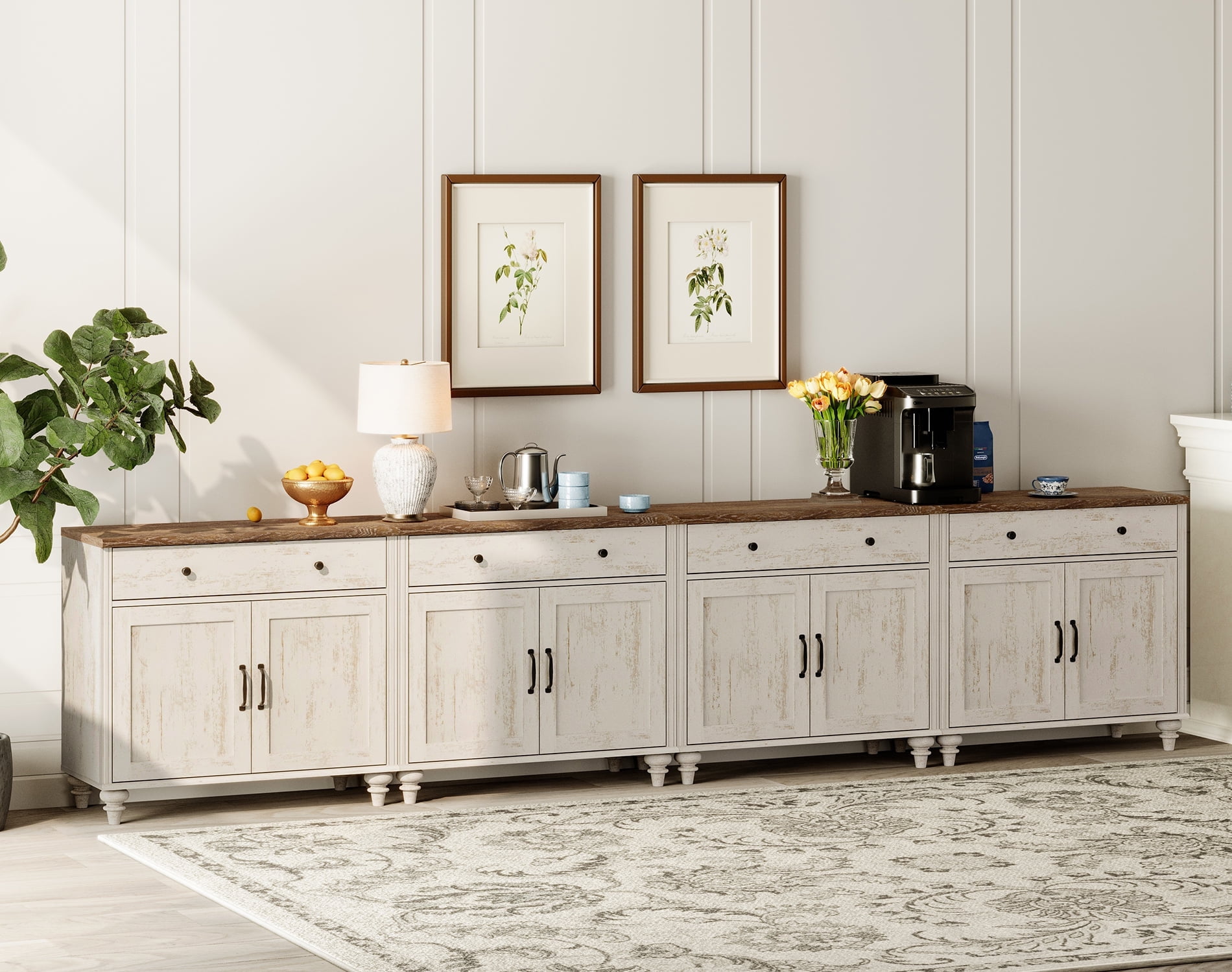 135" Buffet Cabinet with 8 Doors & 4 Drawers, 134-Inch Mid-Century ...