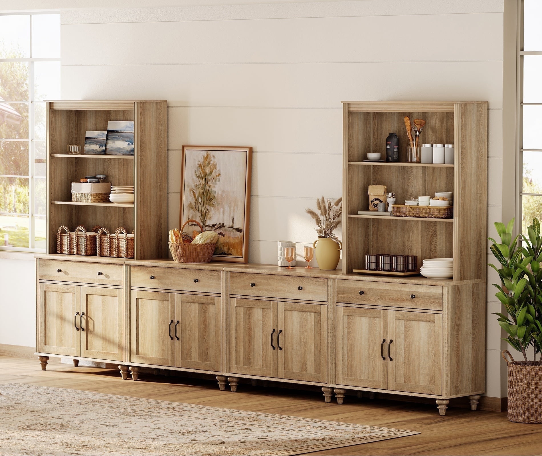 Credenzas & Sideboards with Bookshelves, Farmhouse Wall Unit Sideboard ...