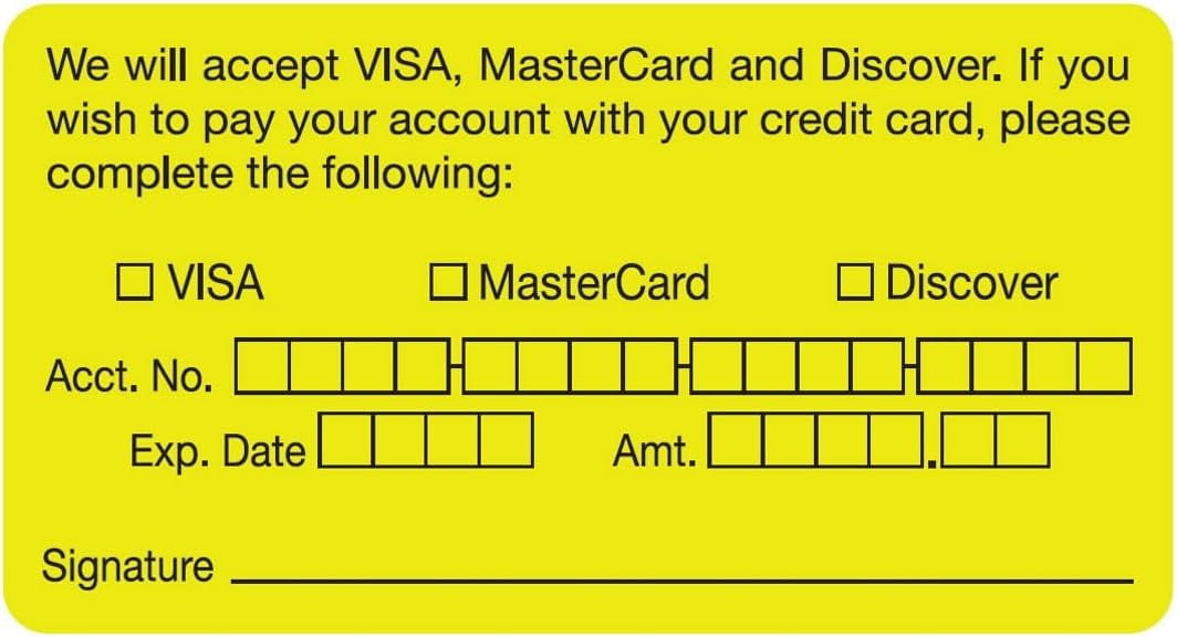 Credit Card Authorization Label for Visa MasterCard Discover ...