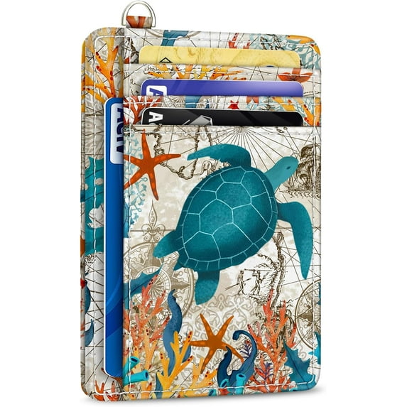 Credit Card Holder Slim Wallet, Sea Turtle RFID Wallet Women Front ...