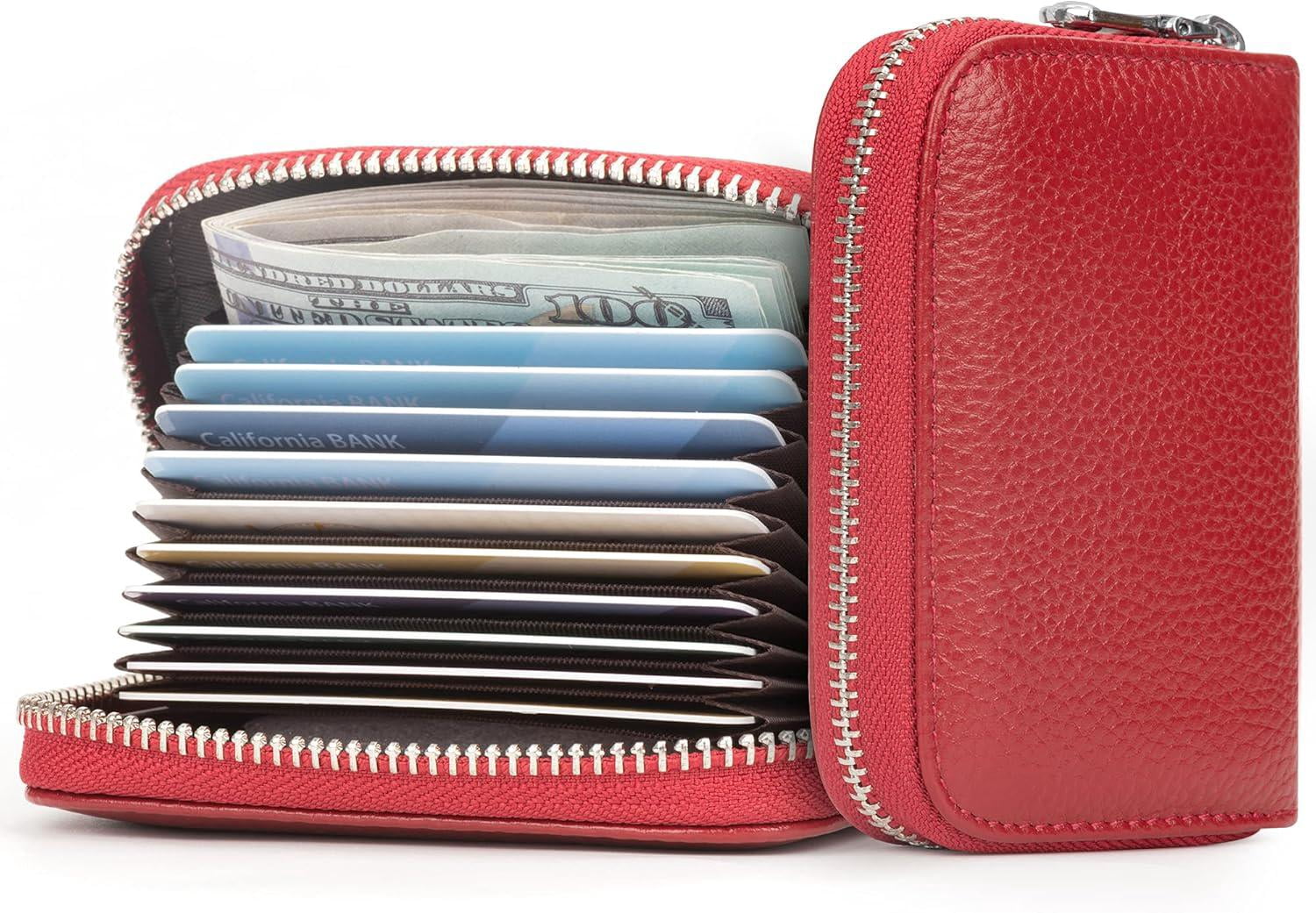 Credit Card Holder Wallet RFID Blocking Slim Card Case Genuine Leather ...