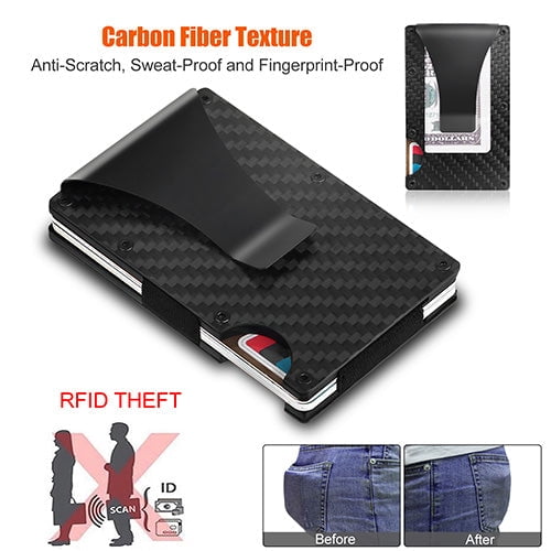 Credit Card Holder Wallet w/Cash Clip Carbon Fiber RFID Blocking Anti ...