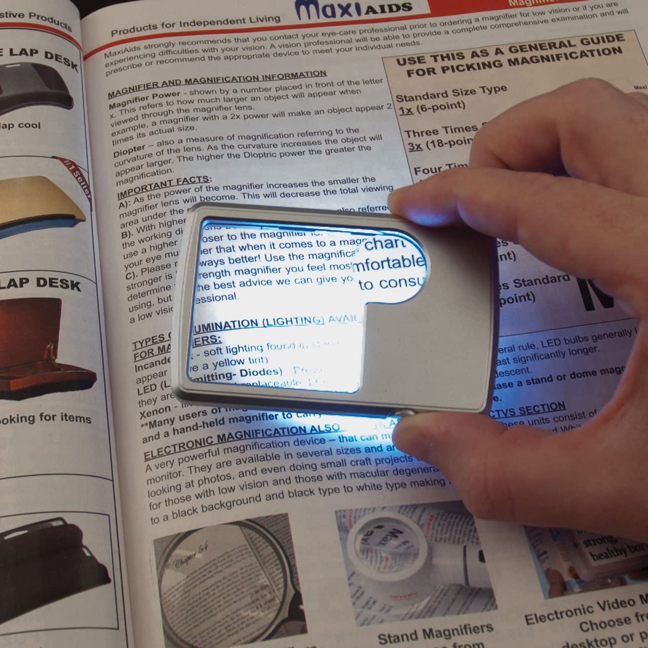 Credit Card Magnifier Dual Power LED light for Book Reading Magnifier ...