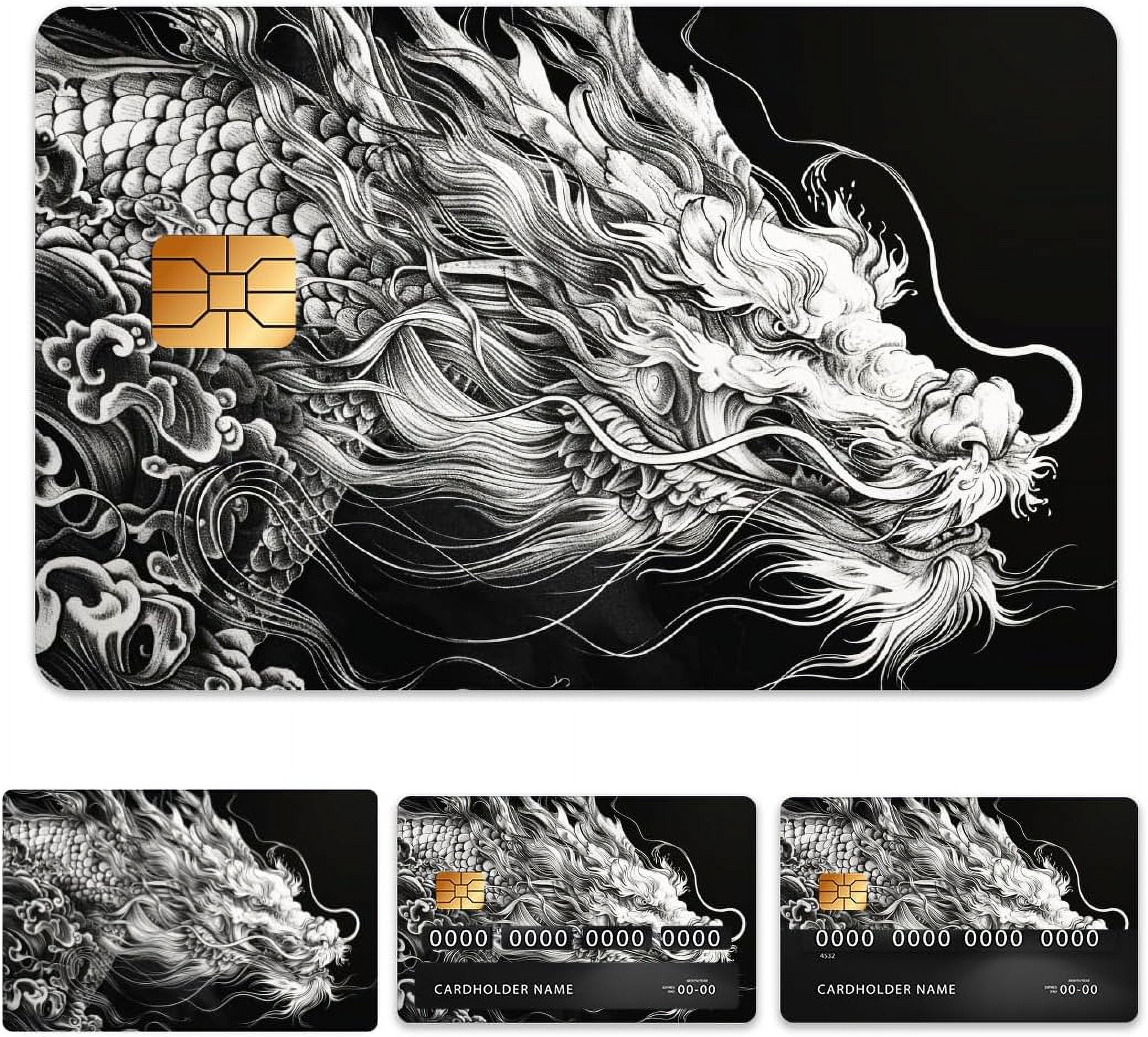 Credit Debit Card Skin Sticker Cover Black and White Dragon Waterproof ...