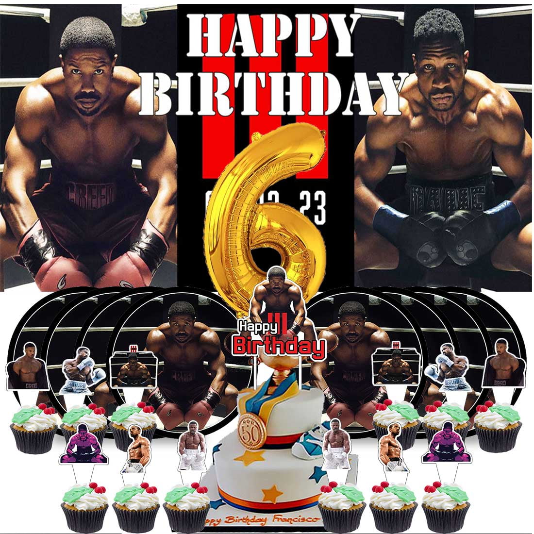 Creed 3 Balloons Party Supplies 6th Decor Tableware Birthday Cake ...