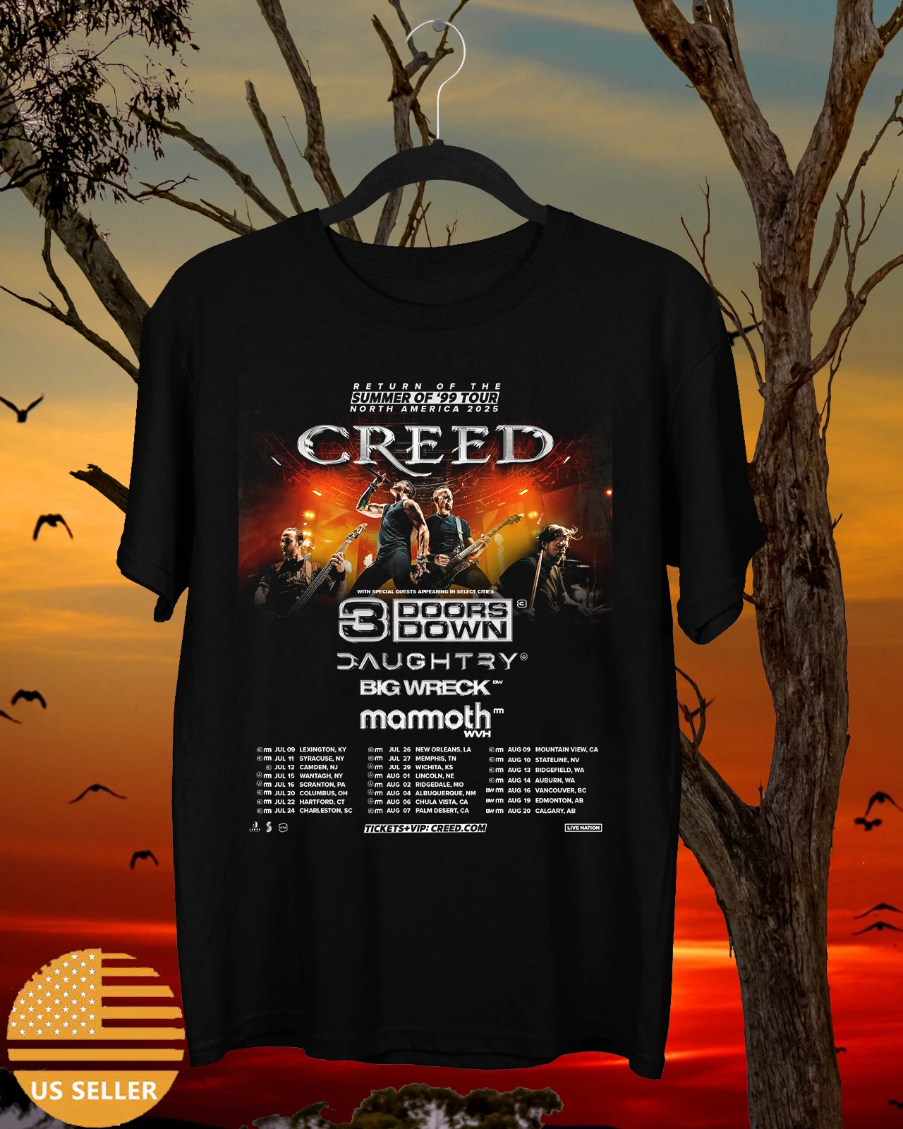 Creed Band 2025 Summer of 99 North American Tour T-Shirt Full Size ...