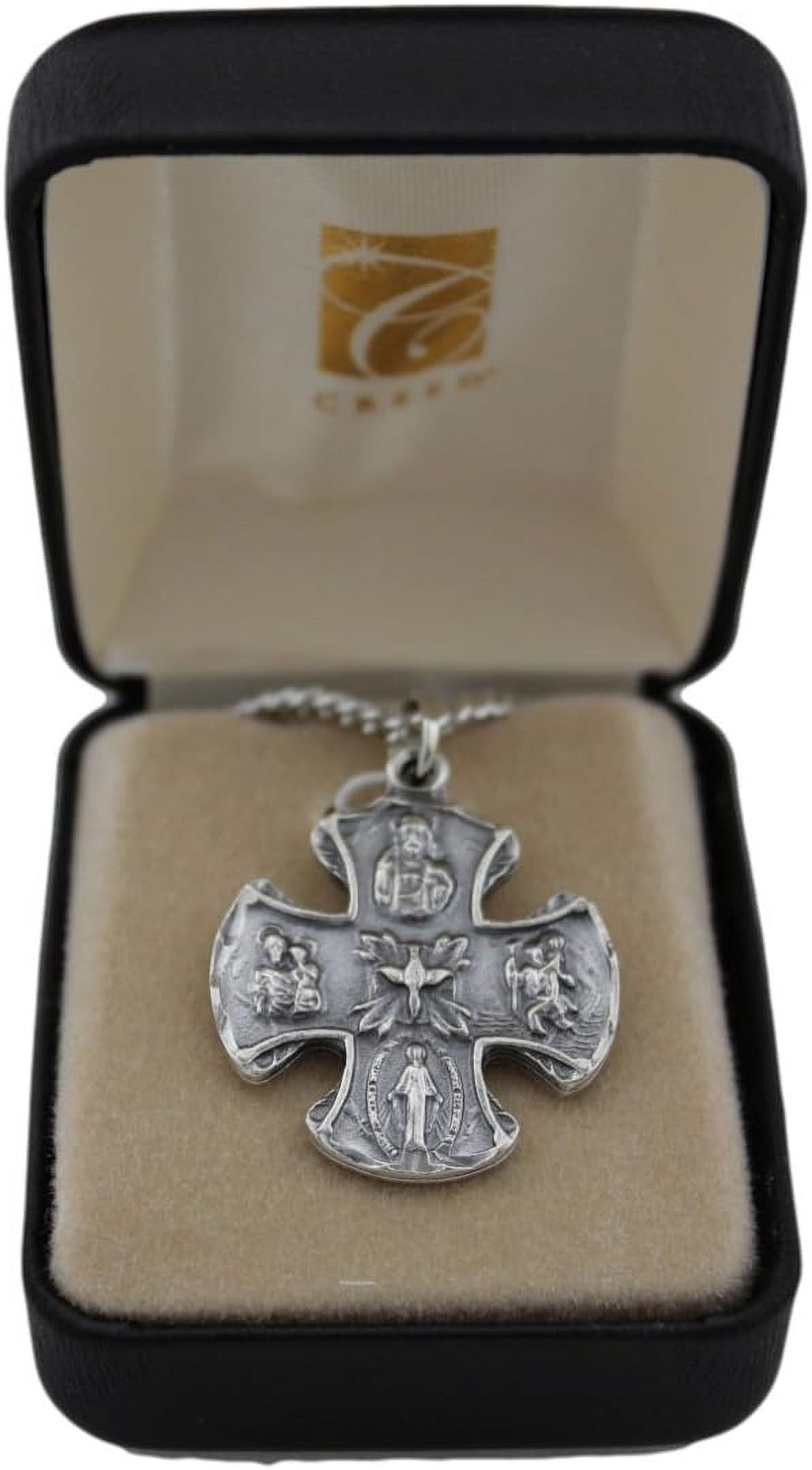Creed Four Way Cross in Oxidized Silver on Rhodium Plated Chain, 1.25 ...