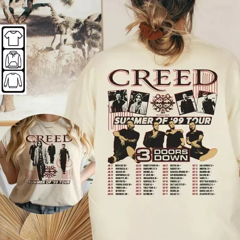Creed Summer Of 99 Tour Music 2 Sides T-Shirt, Creed World Tour 2024 ...