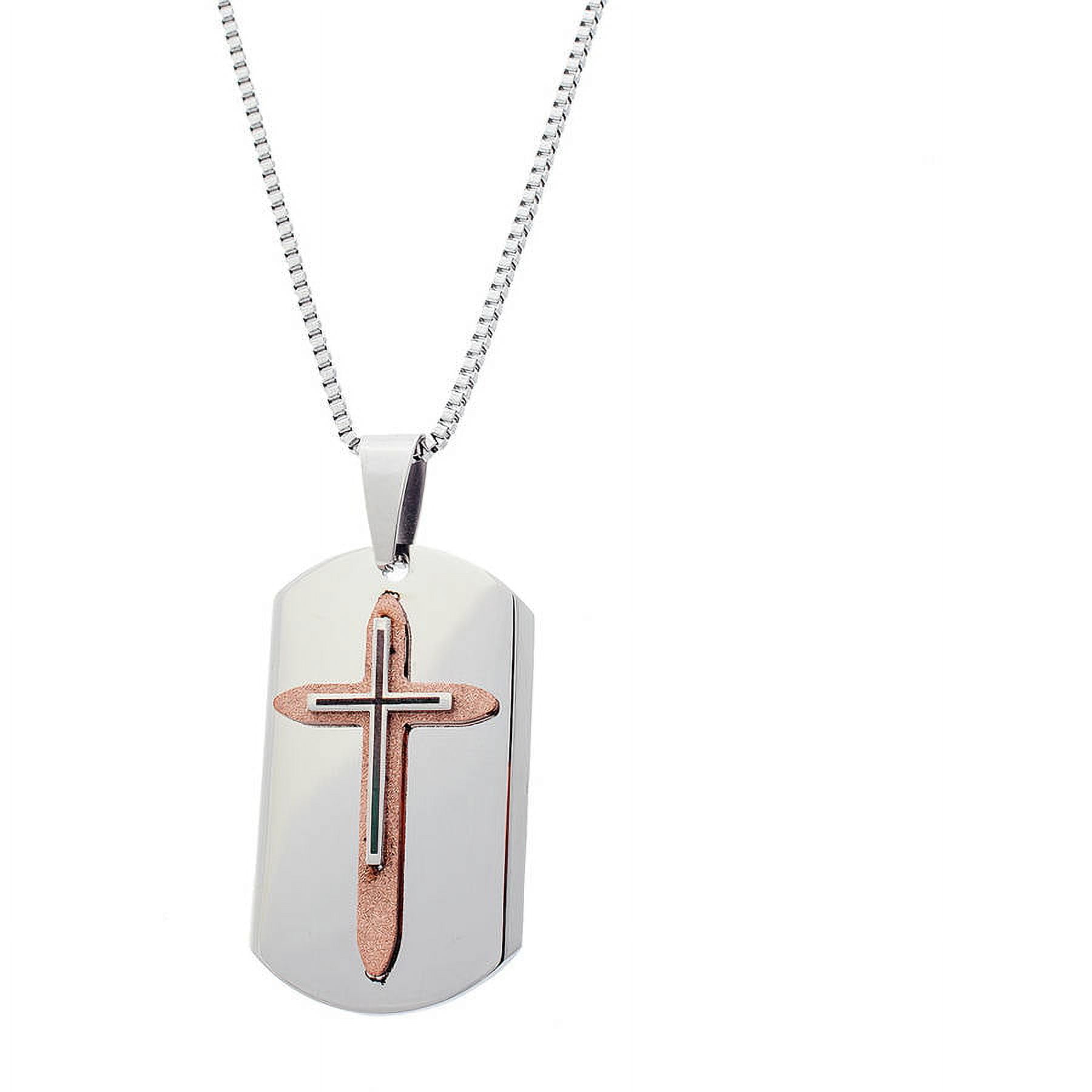 Creed Two-Tone Stainless Steel Men's Double Cross Dog Tag 24" Box Chain ...
