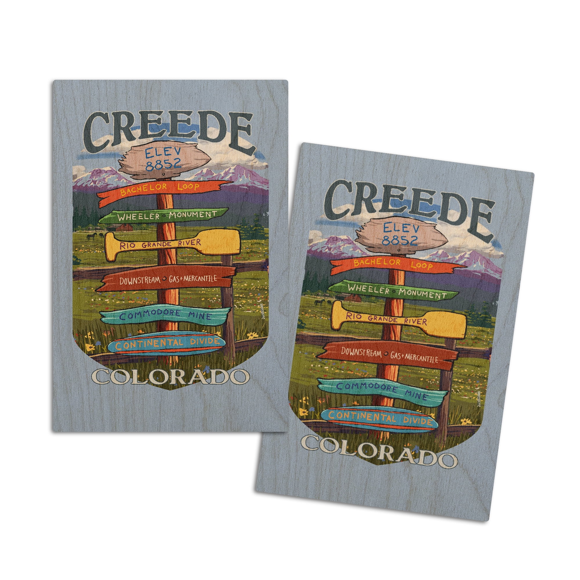Creede, Colorado, Destination Signpost, Contour (4x6 Birch Wood ...