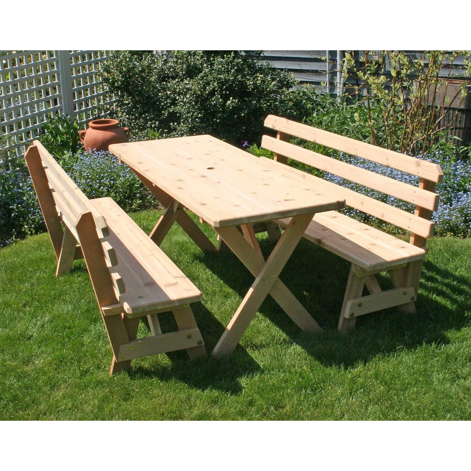 Creekvine Designs Cedar 27" Wide Cross Legged Picnic Table with Backed ...