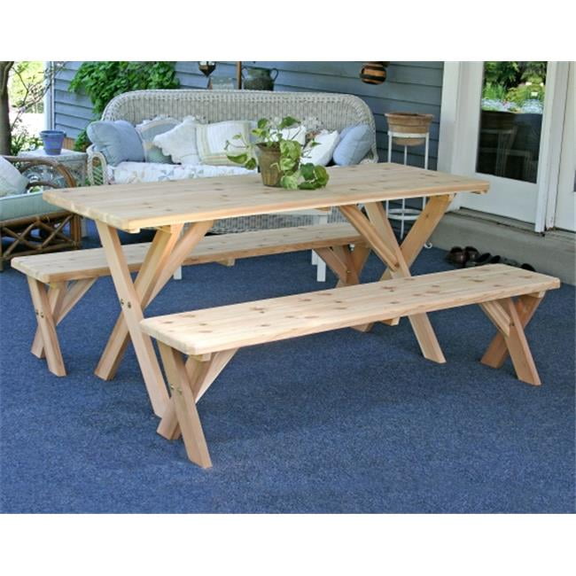 Creekvine Designs Red Cedar Picnic Table with Detached Benches-Size:4 ...