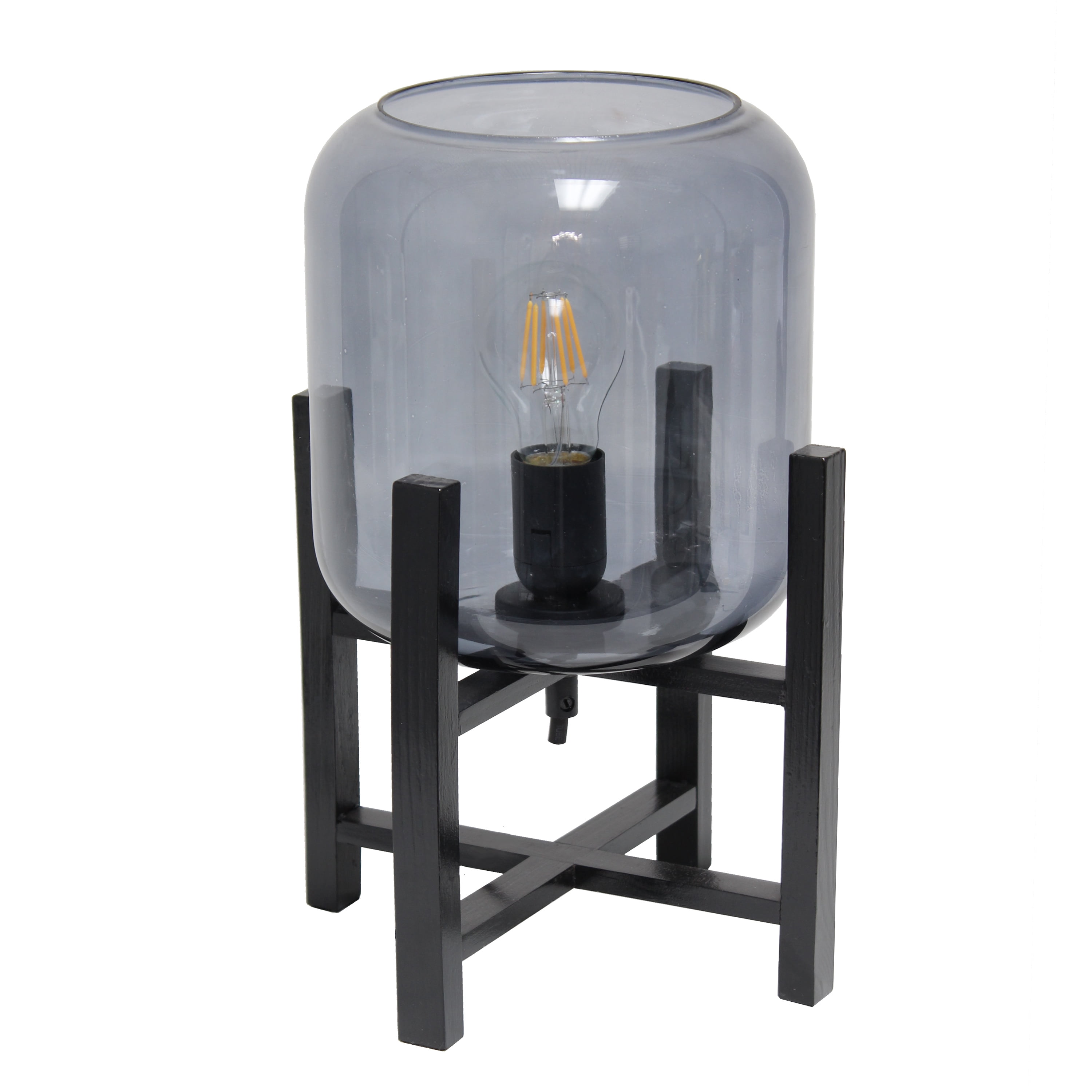 Creekwood Home 13.5" Modern Glass Table Lamp With Exposed Bulb, Wood ...