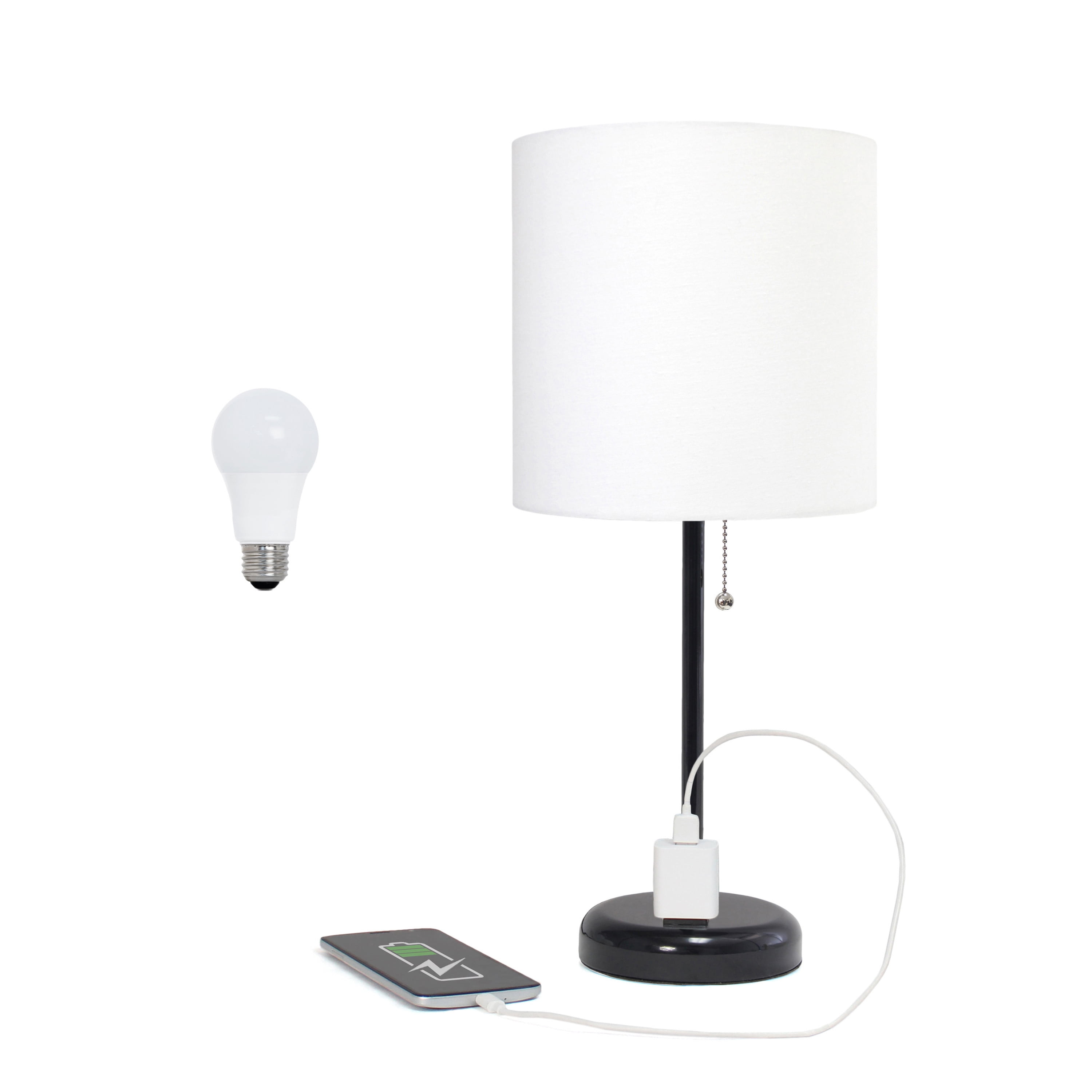 Creekwood Home 19.5" Black Metal Table Lamp with Charging Outlet, White ...