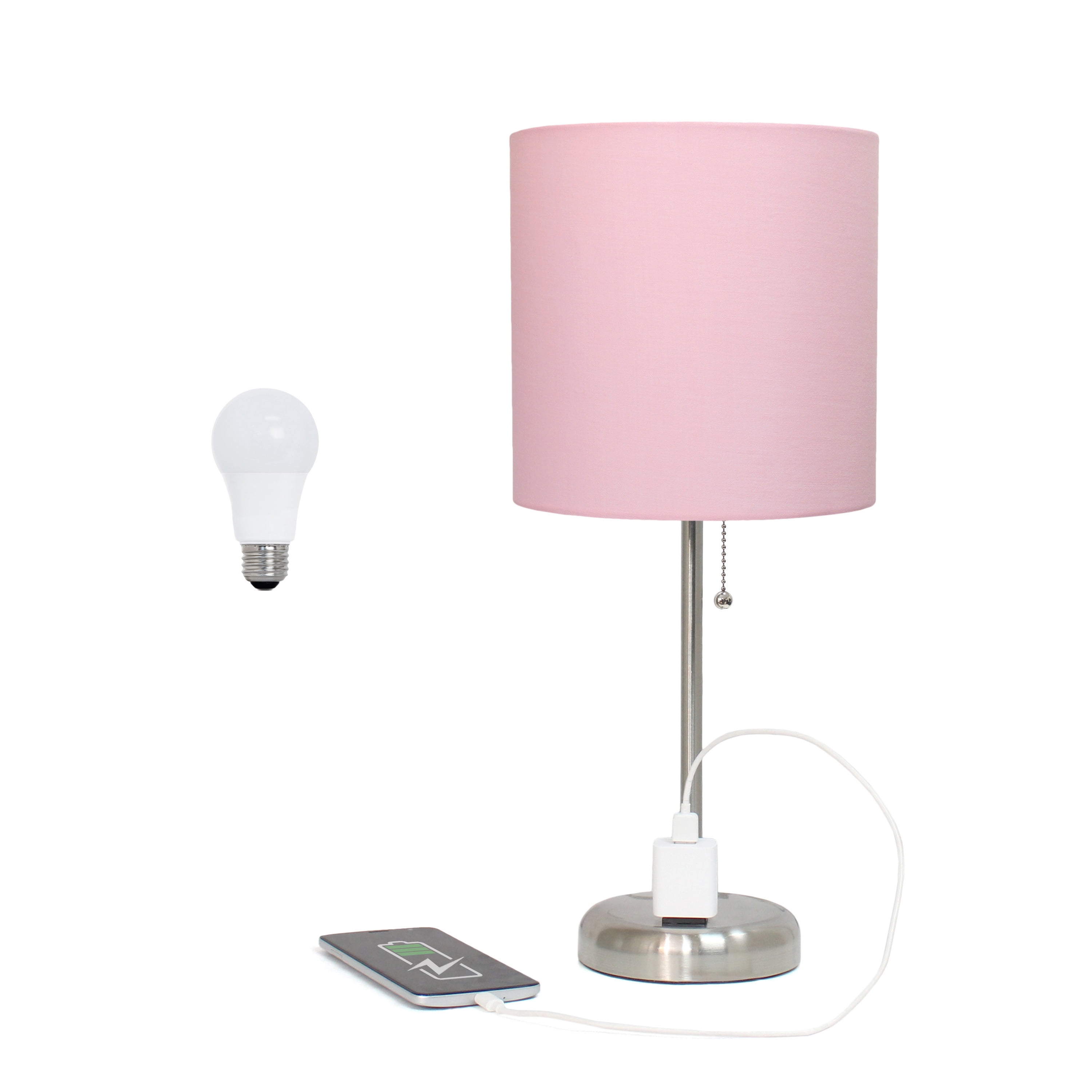 Creekwood Home 19.5" Brushed Steel Lamp with Charging Outlet, Light ...