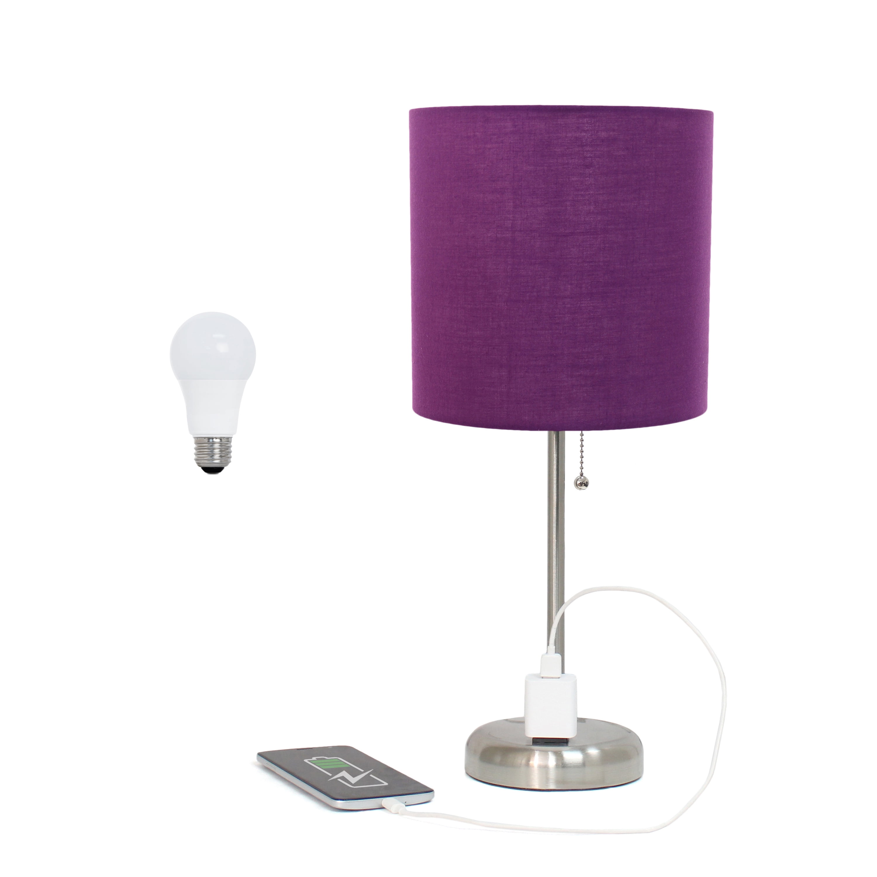 Creekwood Home 19.5" Brushed Steel Table Lamp w/ Charging Outlet ...