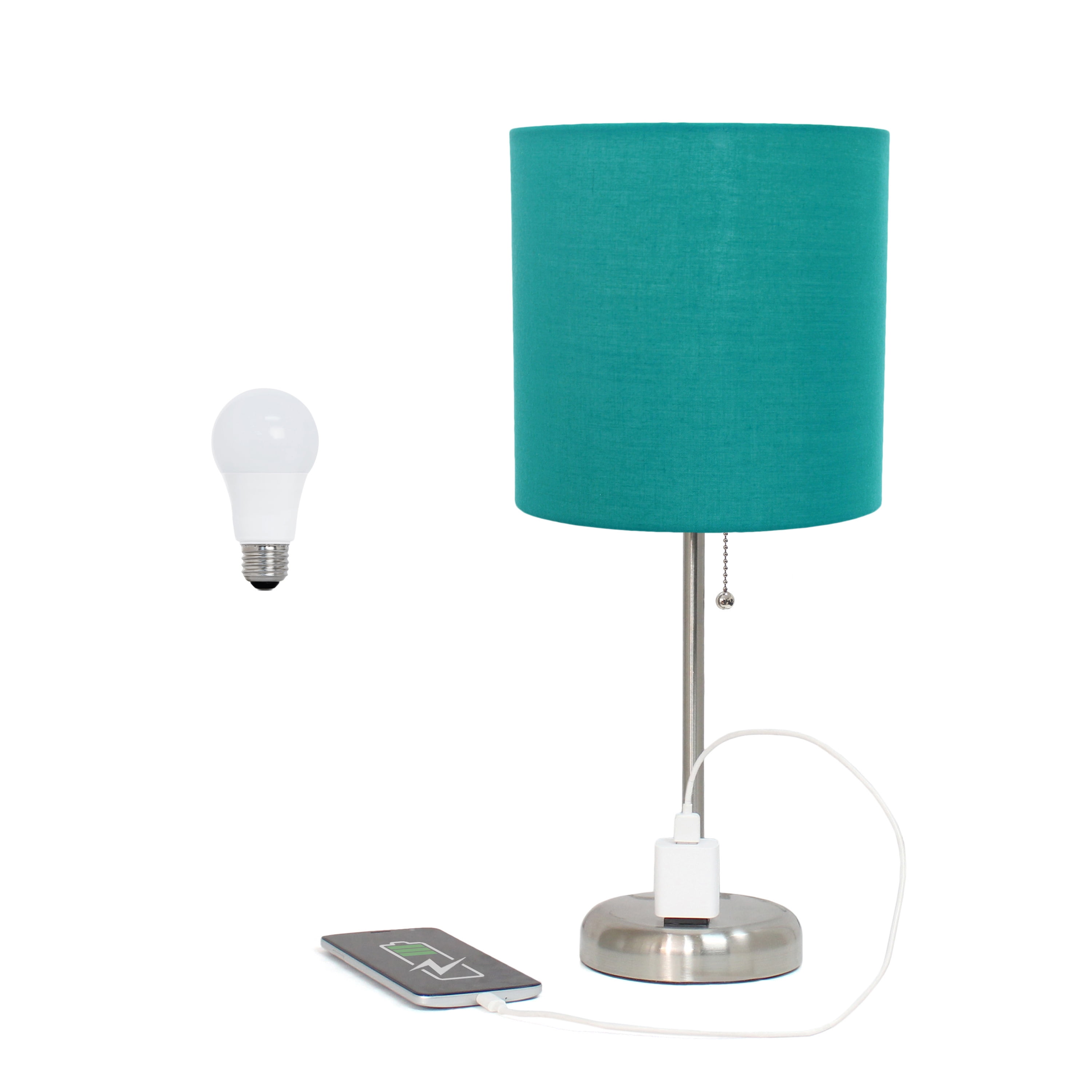 Home Table Lamp with Charging Outlet & LED Bulb - Teal Shade - Walmart.com