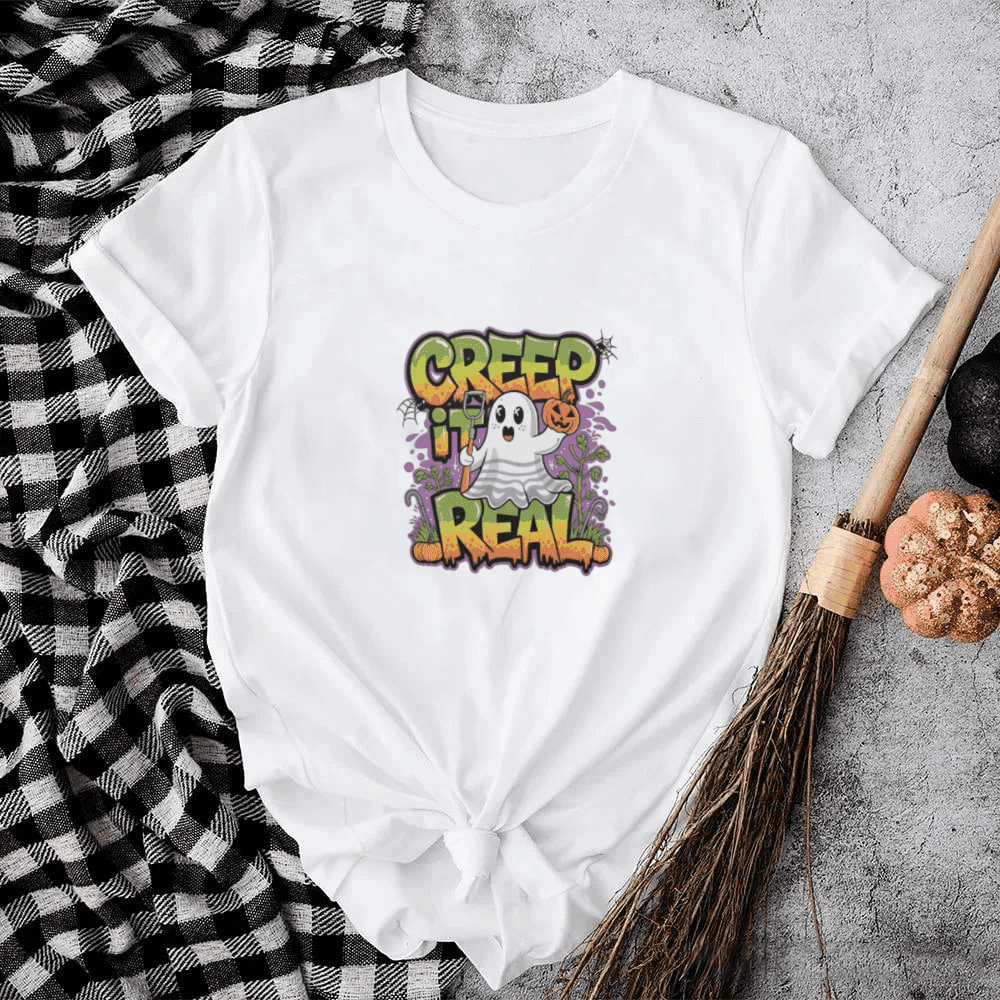 Creep It Real Ghost Holding A Pumpkin Halloween Graphic Unisex T-Shirt ...
