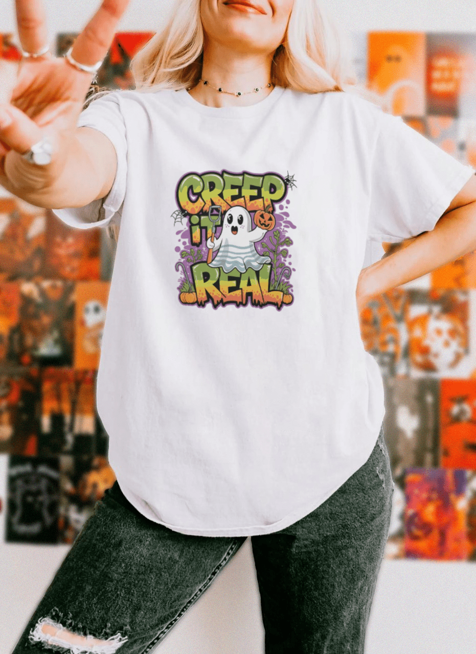 Creep It Real Ghost Holding Pumpkin Halloween Graphic Unisex T-Shirt ...