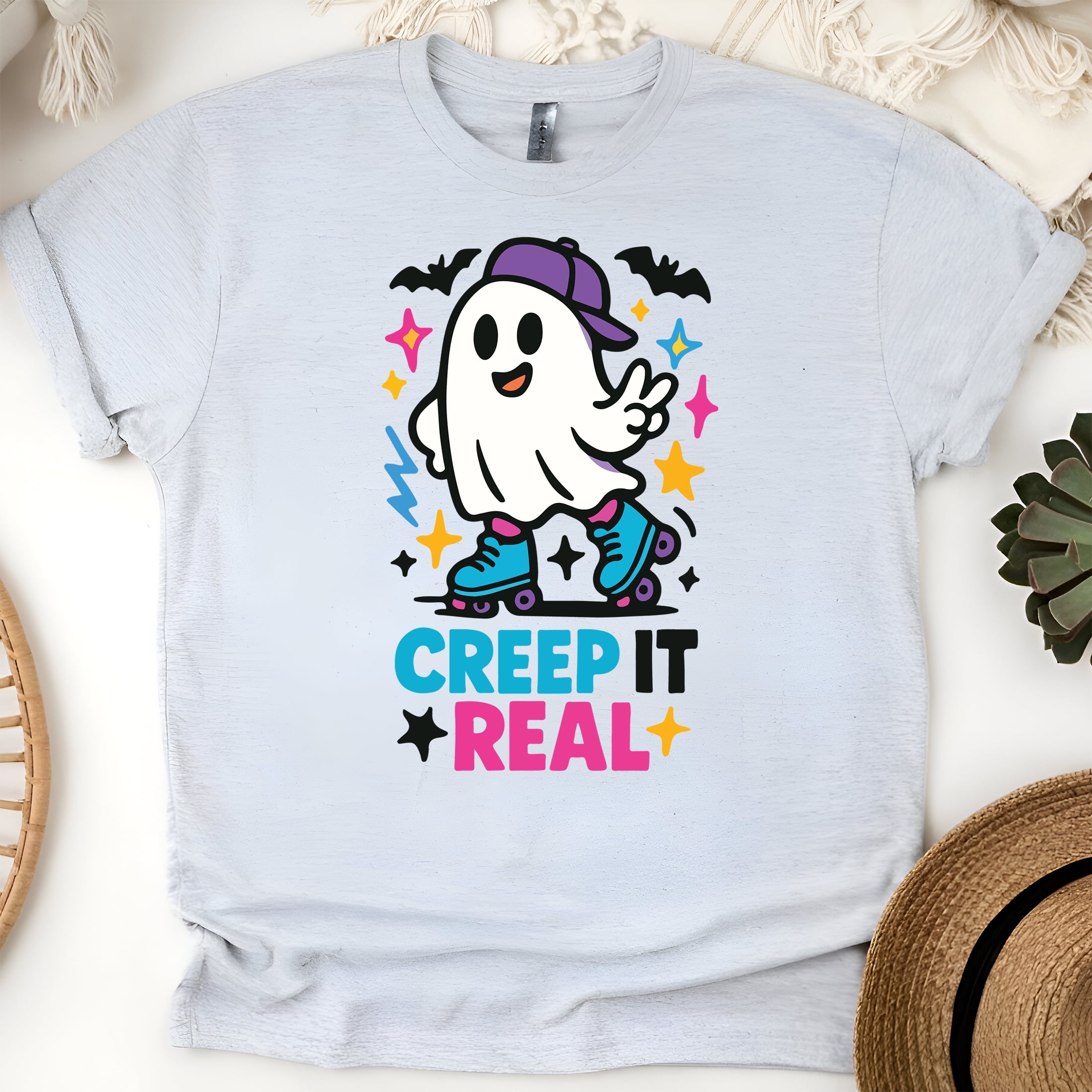 Creep It Real Ghost T-Shirt | Funny Unisex Spooky Outfit, Ash, Size S ...