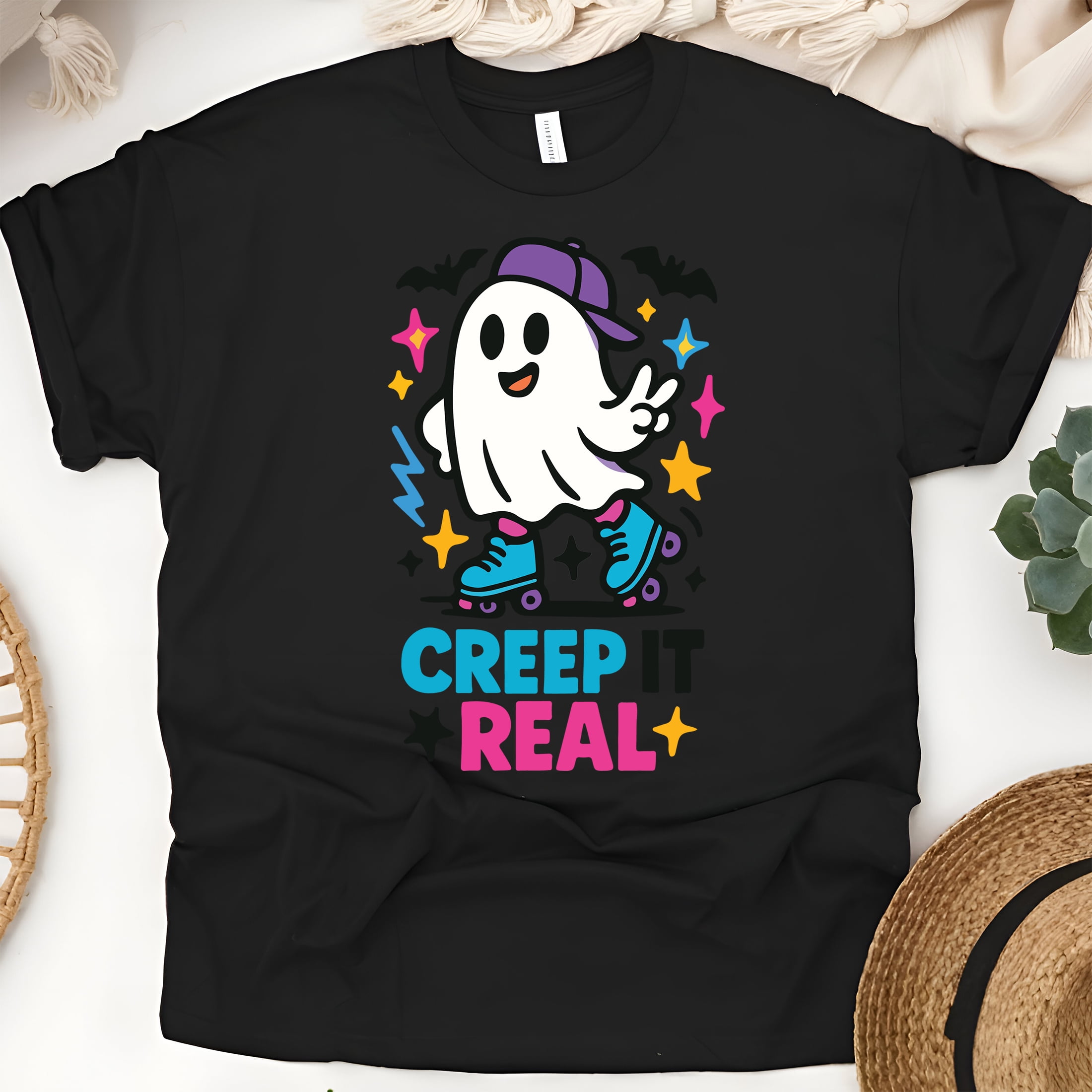 Creep It Real Ghost T-Shirt | Funny Unisex Spooky Outfit, Black, Size M ...