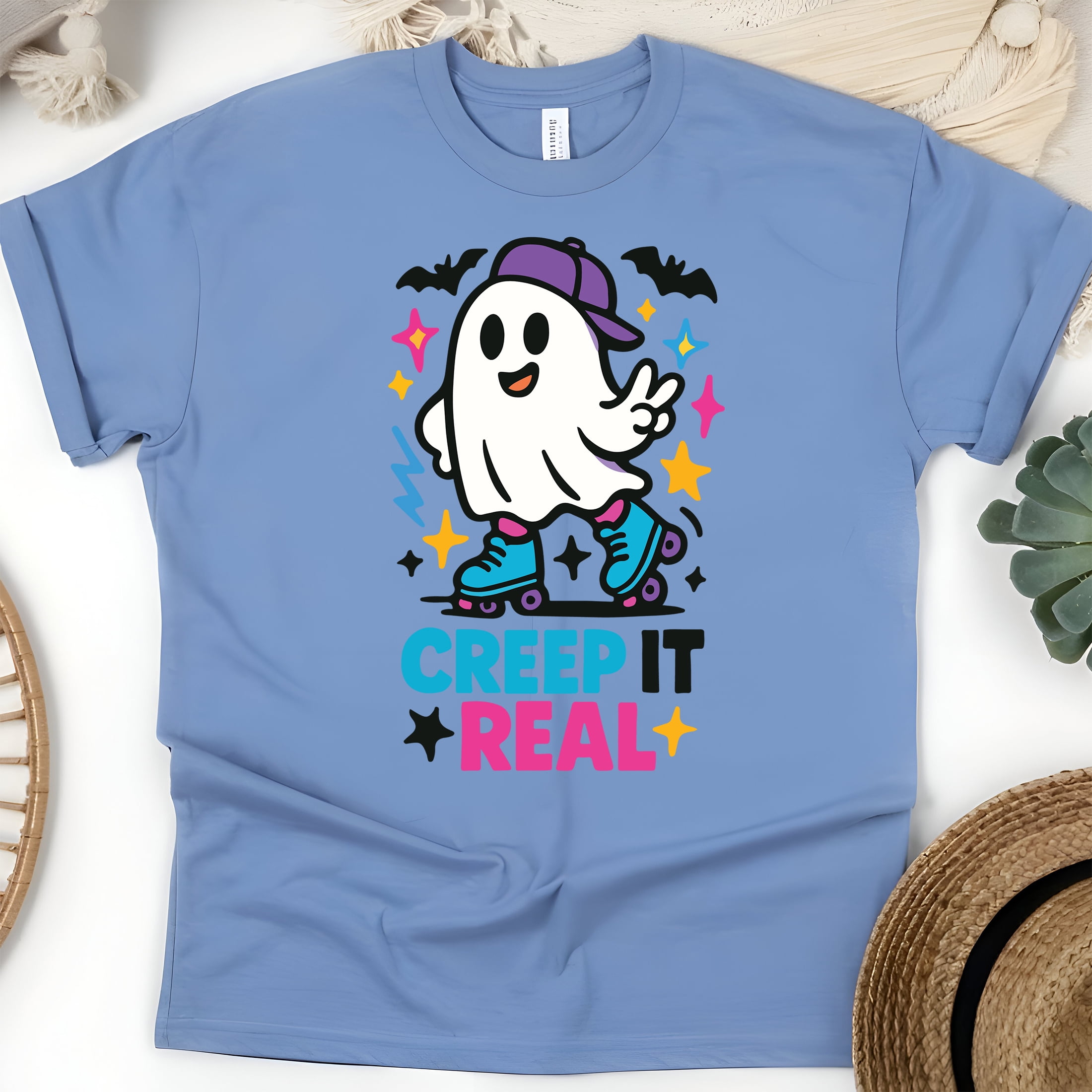 Creep It Real Ghost T-Shirt | Funny Unisex Spooky Outfit, CarolinaBlue ...