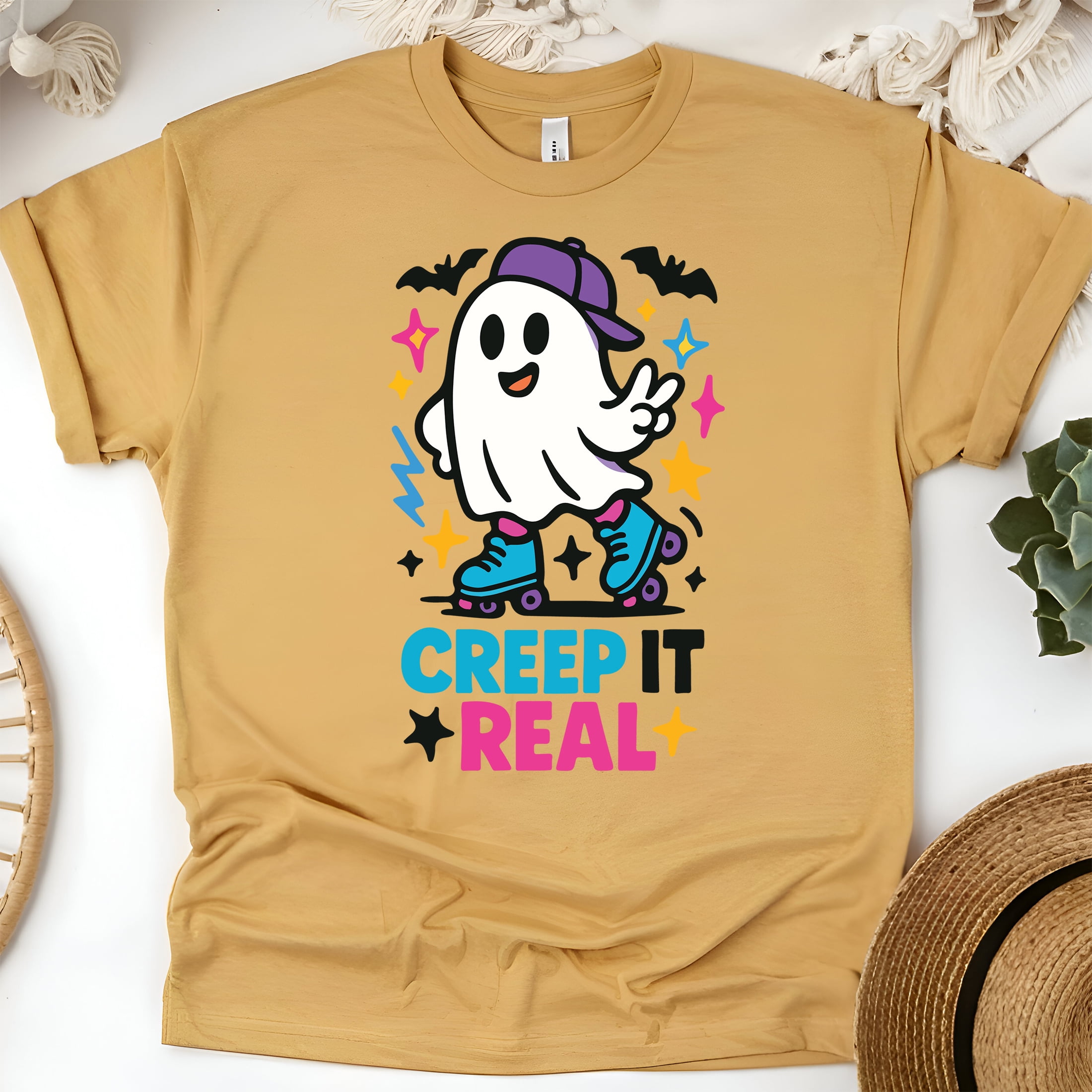 Creep It Real Ghost T-Shirt | Funny Unisex Spooky Outfit, Gold, Size M ...
