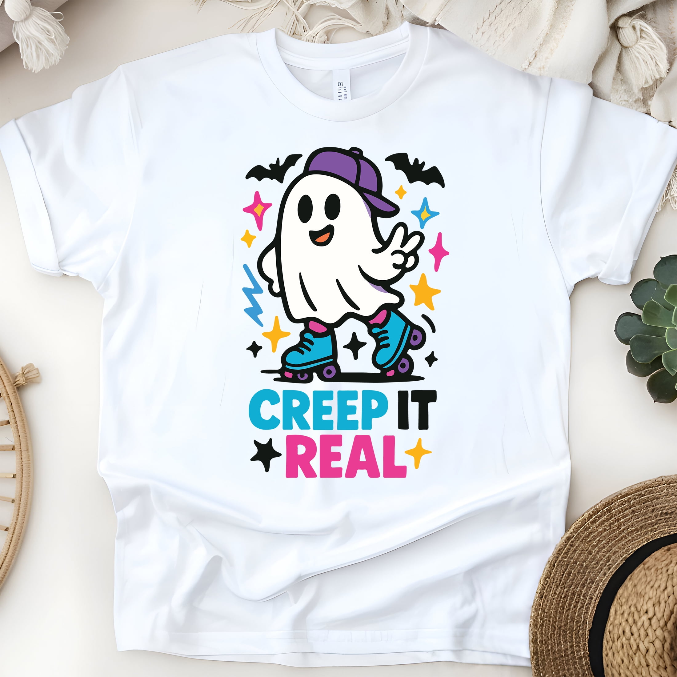 Creep It Real Ghost T-Shirt | Funny Unisex Spooky Outfit, White, Size S ...